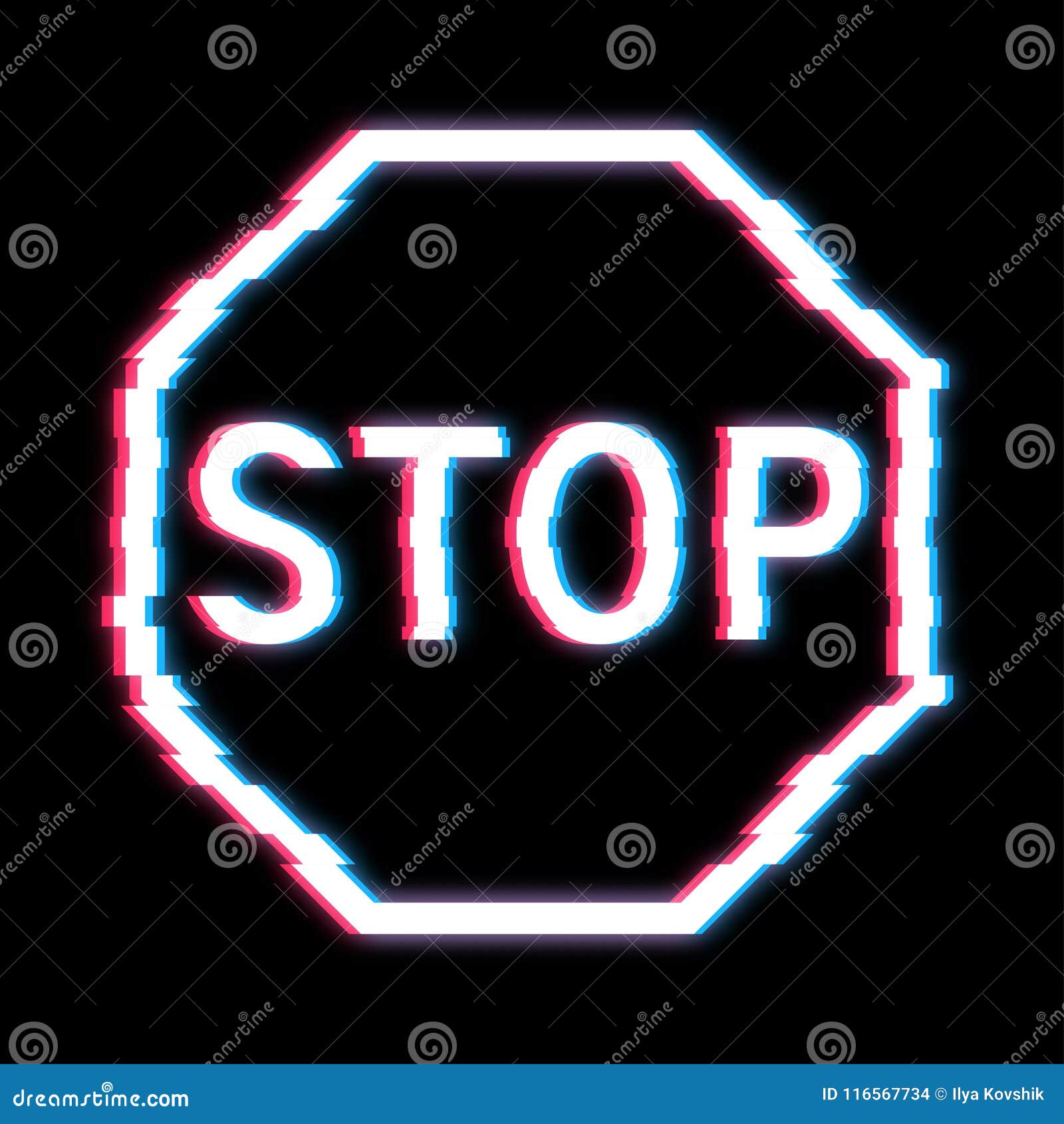 Glitch stop sign. stock vector. Illustration of game - 116567734