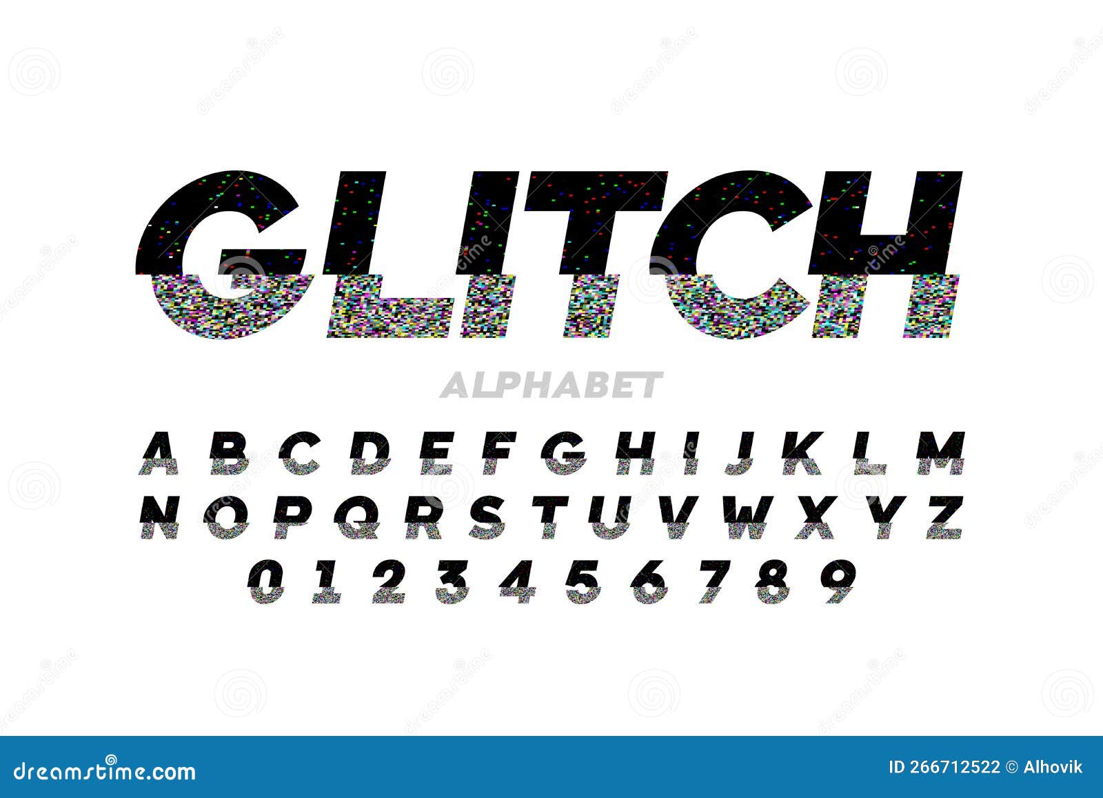 Glitch style font stock vector. Illustration of character - 266712522