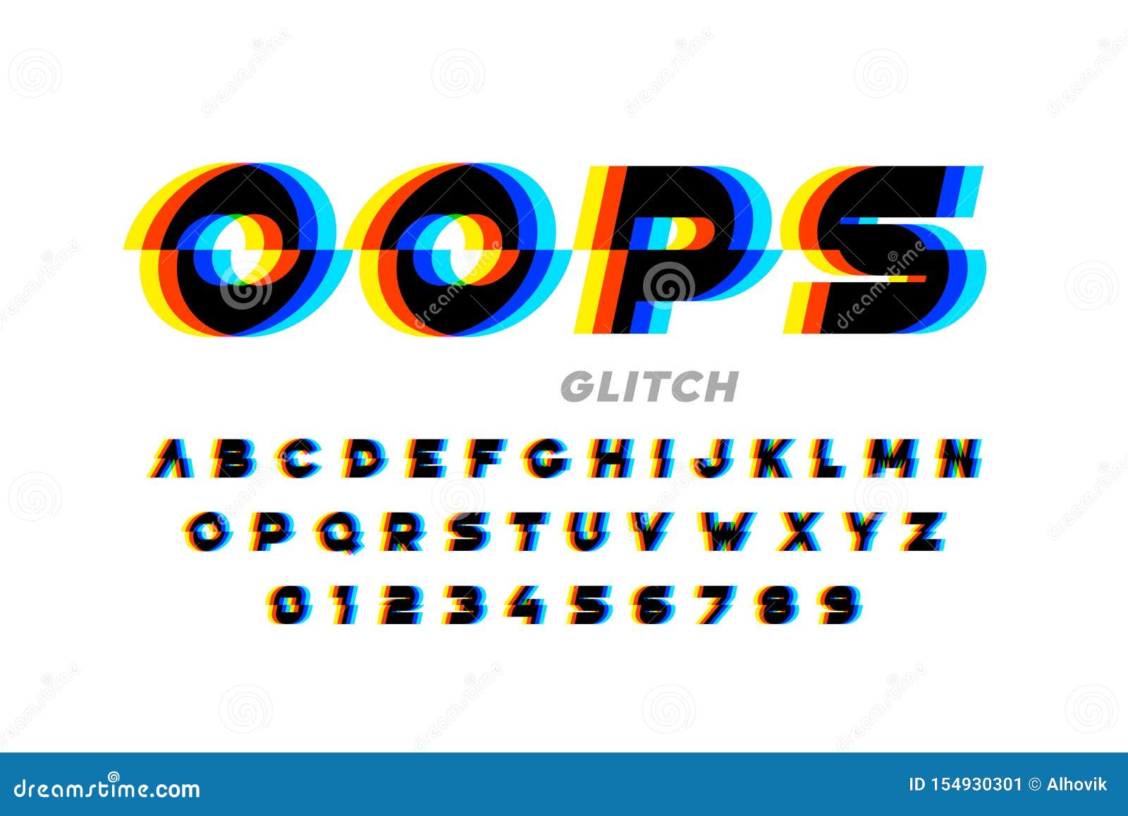 Glitch style font desin stock vector. Illustration of numbers - 154930301