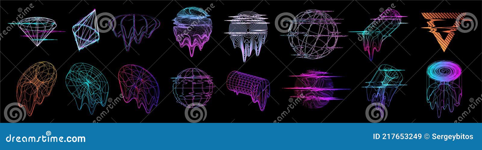 Glitch Universal Trendy Shapes Collection in Retrofuturism Style ...