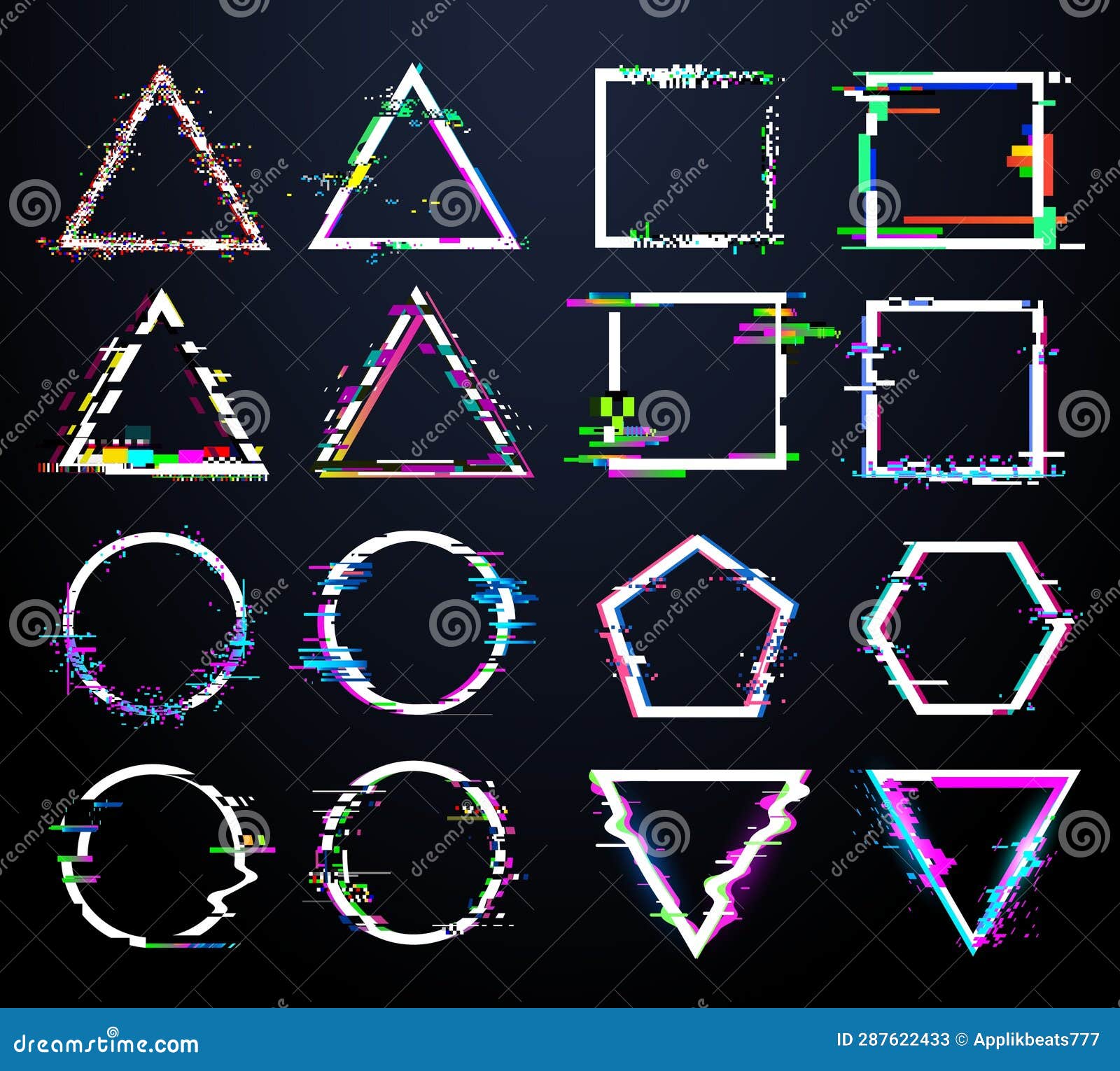 Glitch White Frames. Distorted Circle, Square And Triangle And ...