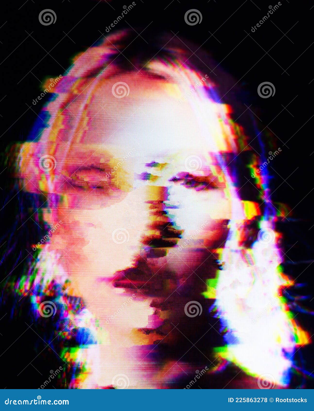 Glitch. Woman`s Face on the Glitched Screen Stock Photo - Image of ...