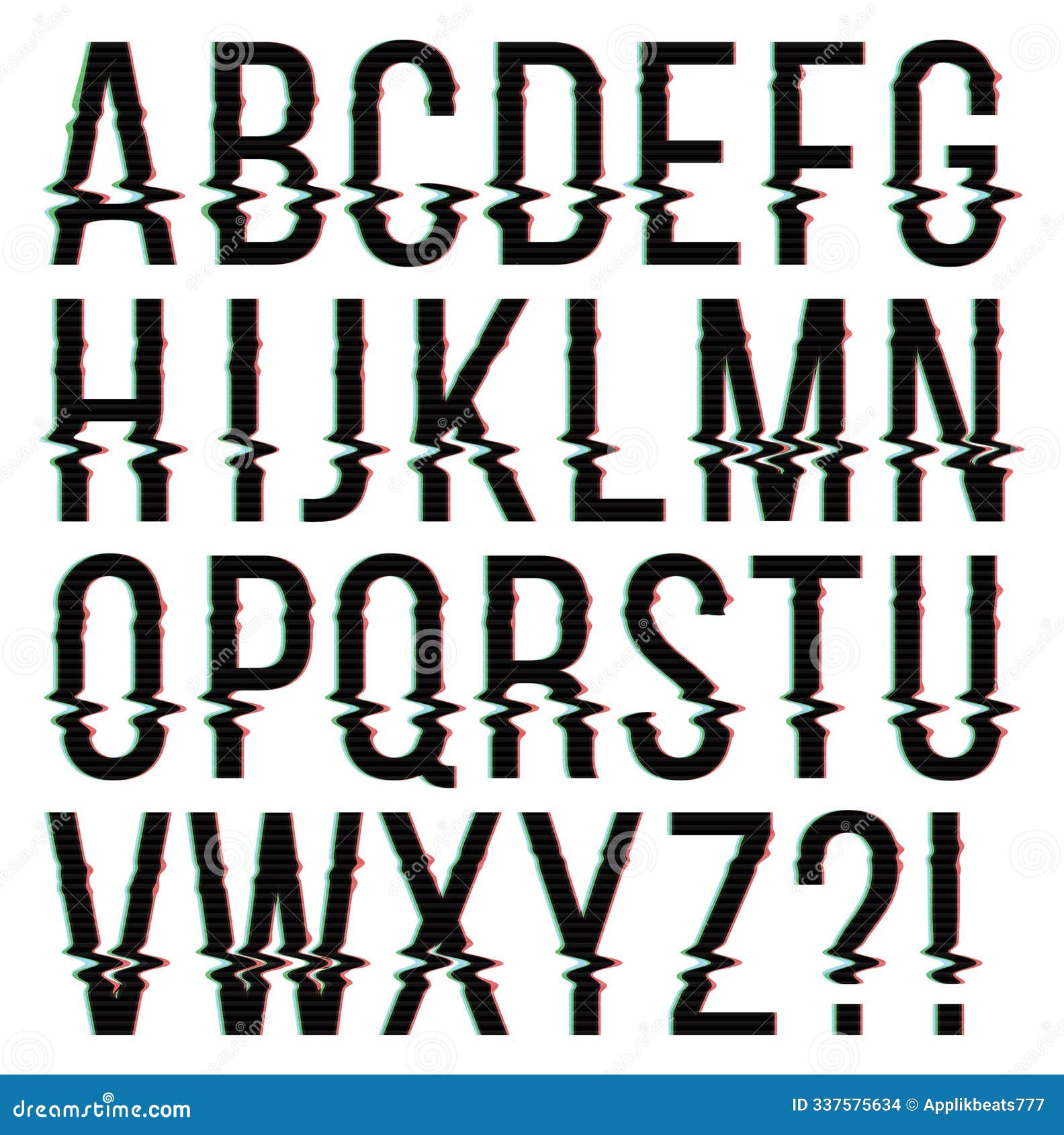 Glitched Alphabet. Letters Font with Digital Distortion Effect Stock ...