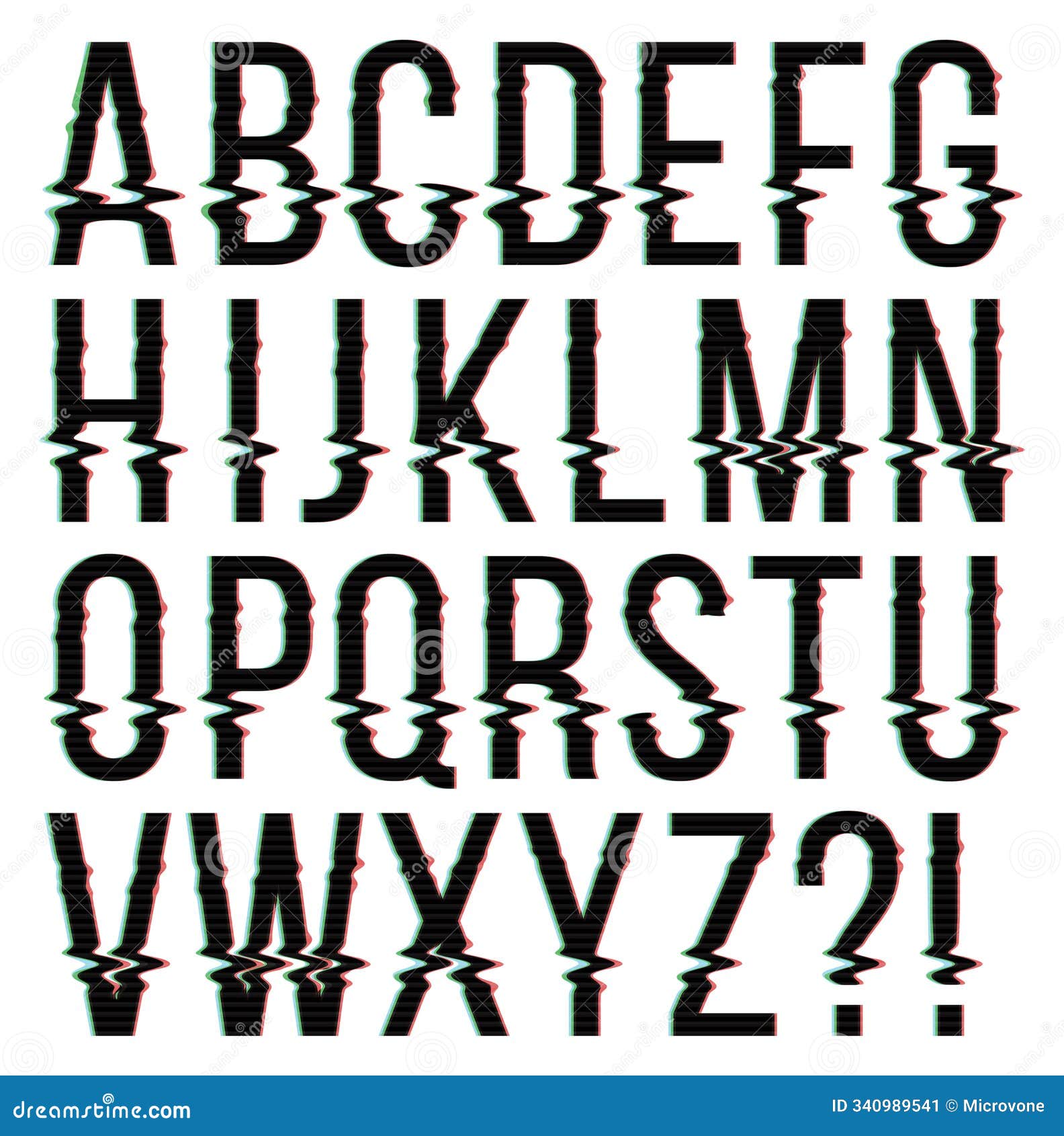 Glitched Alphabet. Letters Font with Digital Distortion Effect Stock ...