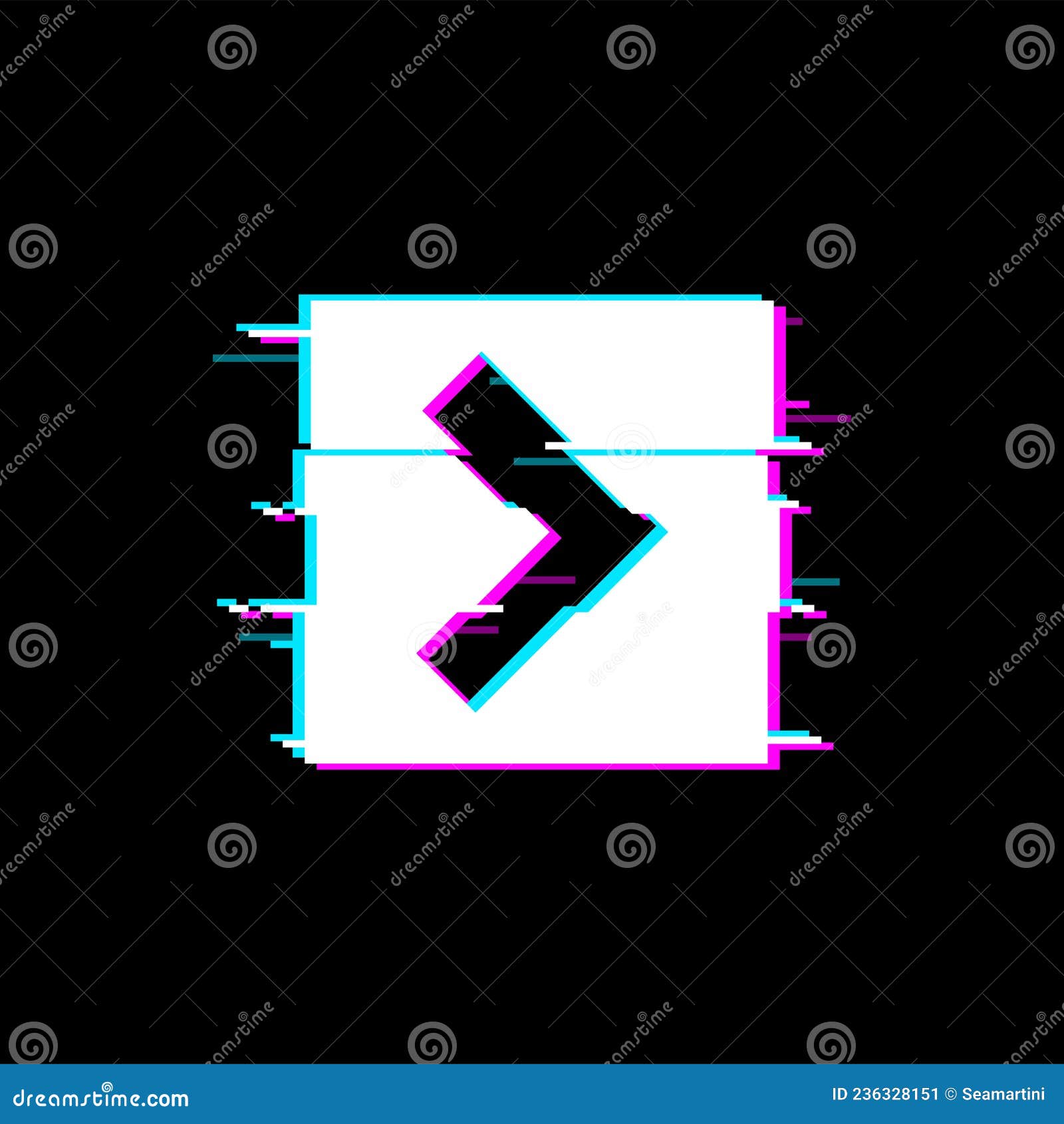 Glitched Arrow on Square Isolated Play Button Sign Stock Vector ...