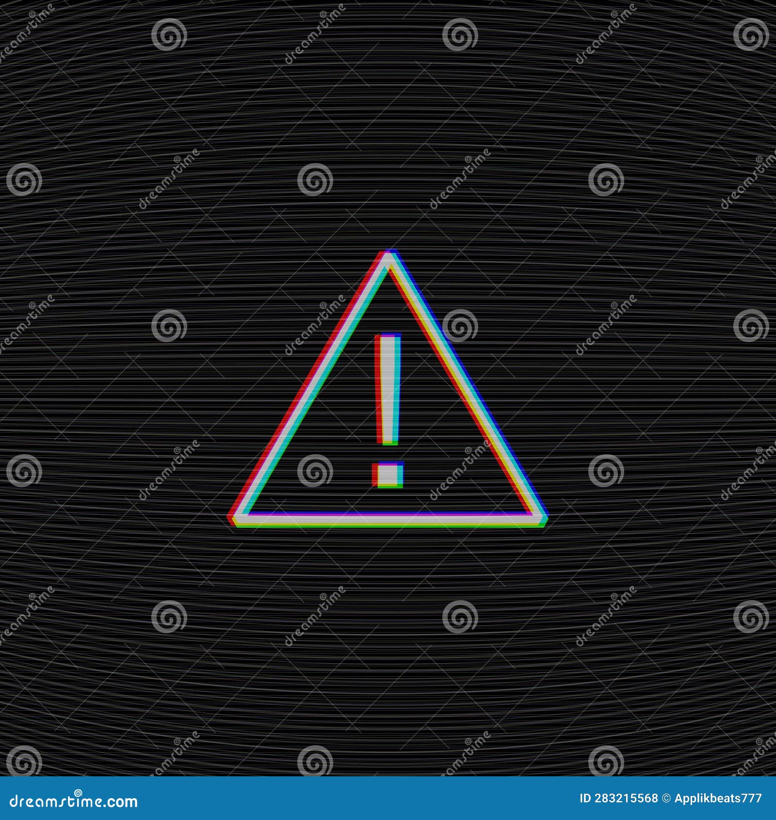 Glitched Attention Sign on Black Background with Tv Moire Noise Texture ...