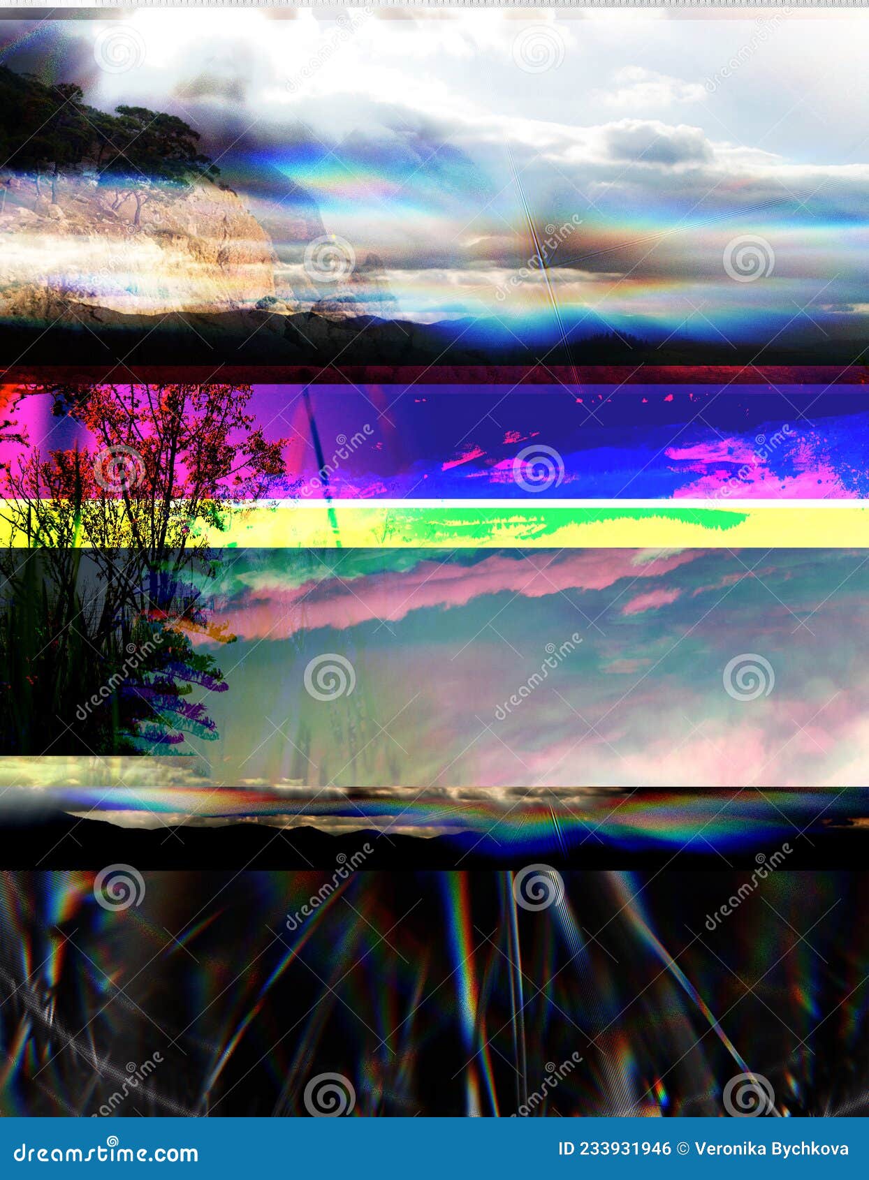 Glitched Illustration. Random Digital Signal Errors in Front of Nature ...