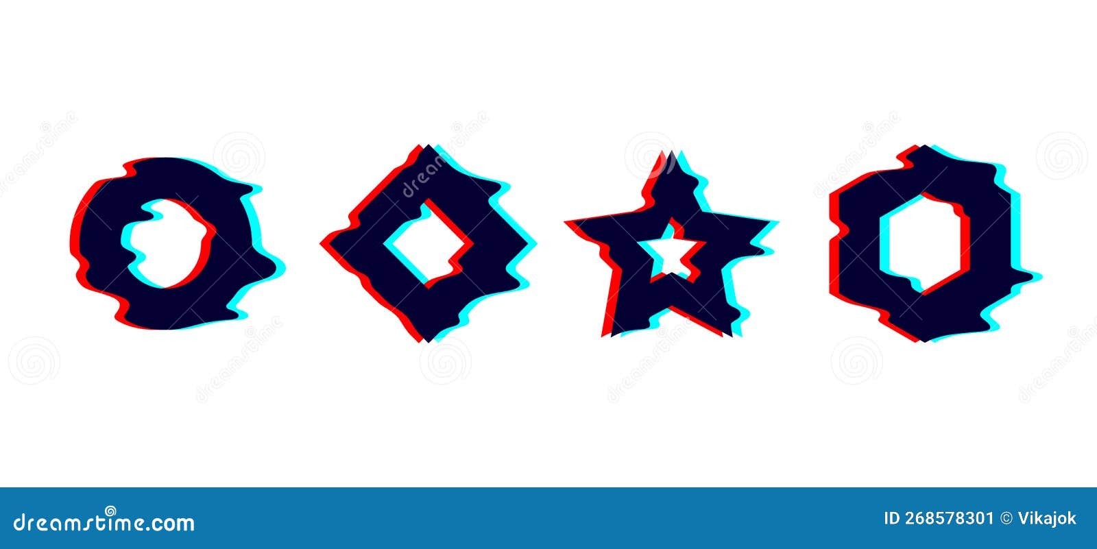 Glitched Melted Geometric Shapes Set. Distorted Ring, Square, Star ...