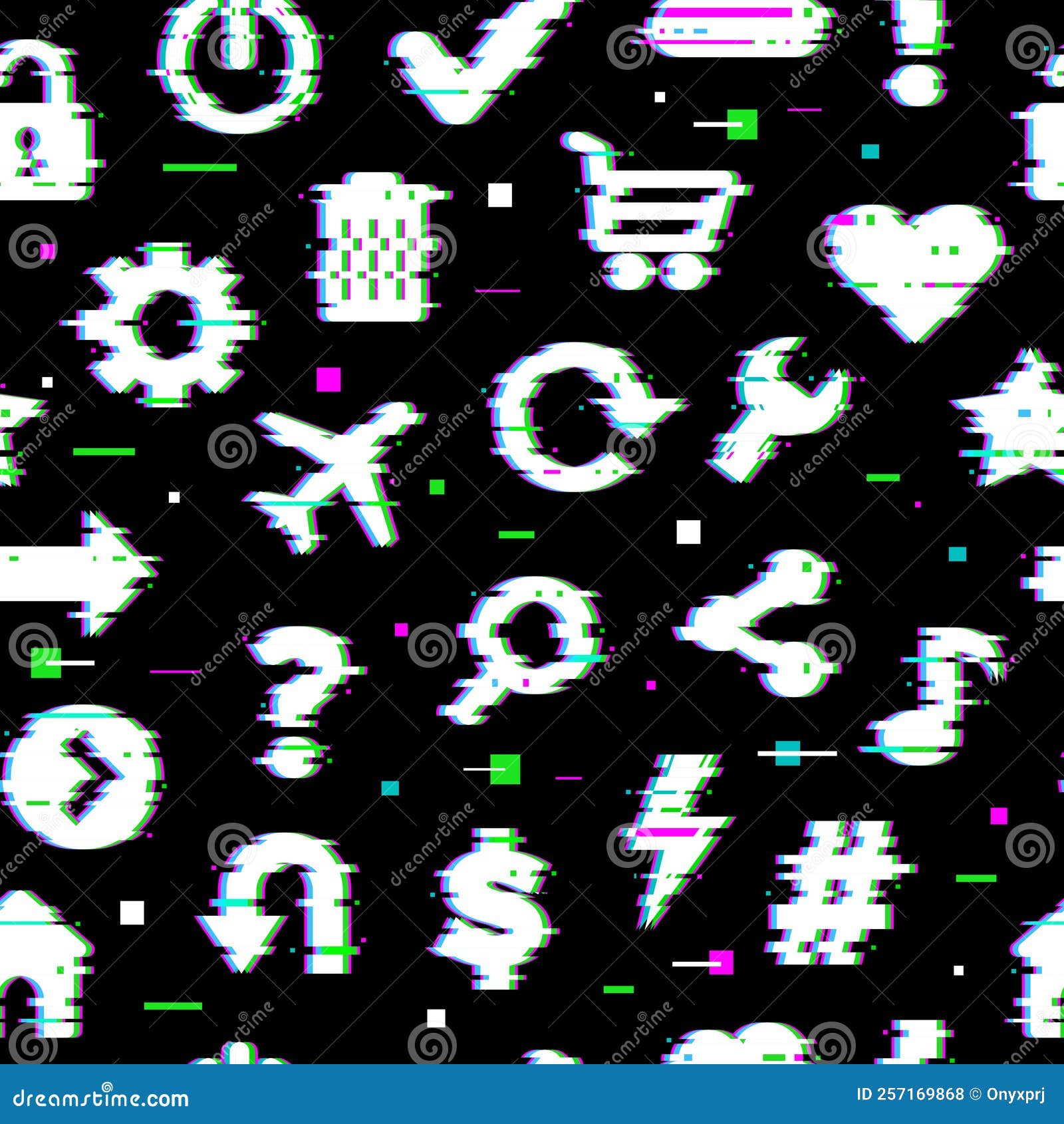Glitched Pattern. Media Symbols Arrows Signs for Web Ui Grunge Design ...