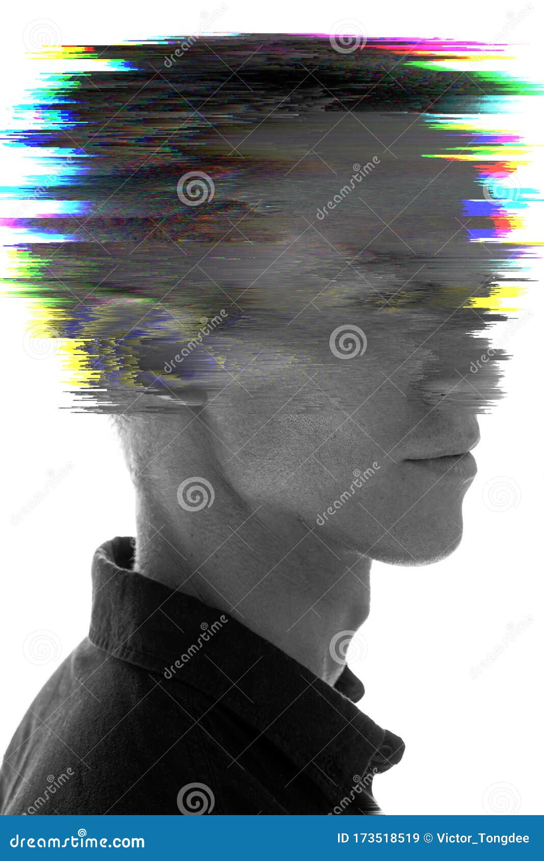 Glitched portrait of a man stock image. Image of burnout - 173518519