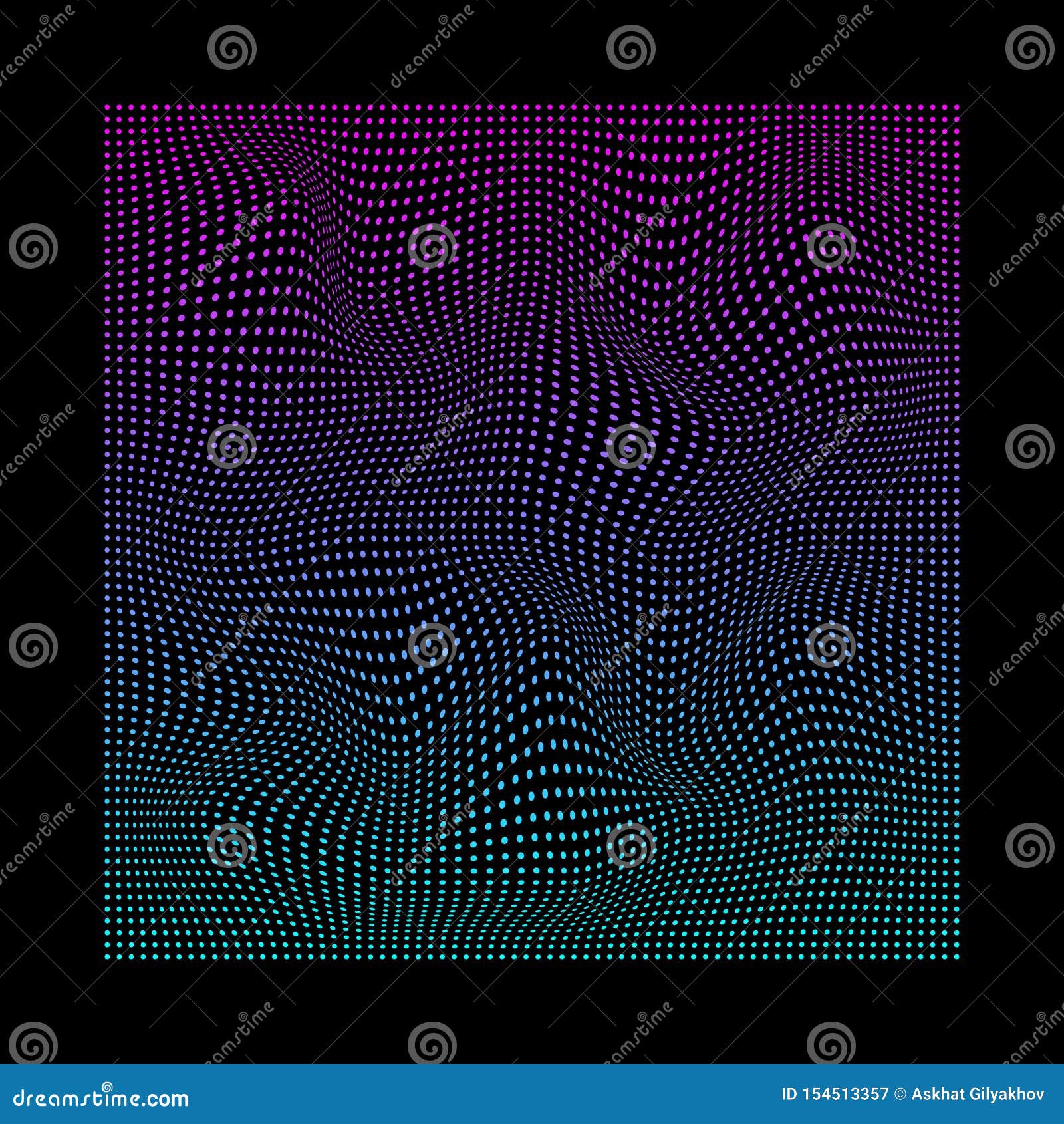 Glitched Square of Small Particles in Neon Vivid Colors on Black ...