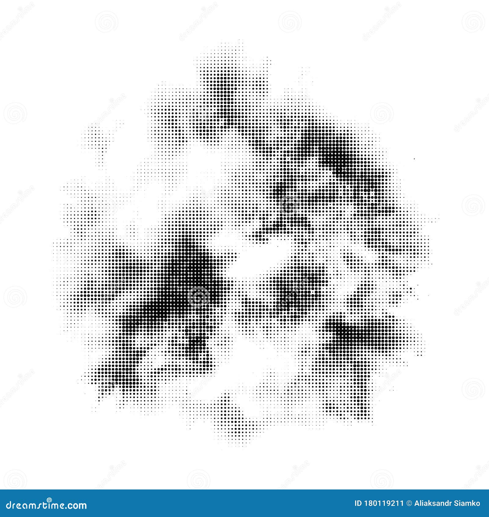 Glitched Vector Halftone Stain. Black Blot Made of Round Particles ...