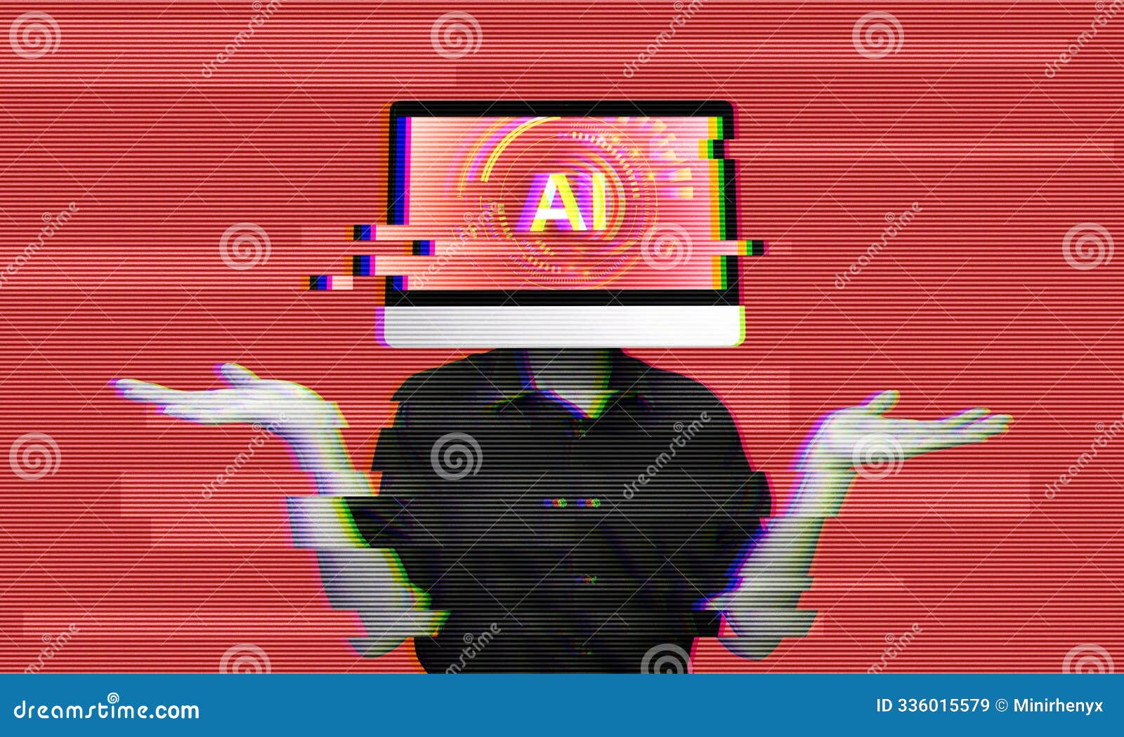 Glitching Corrupted AI System, Error Message on Red Alert Background ...