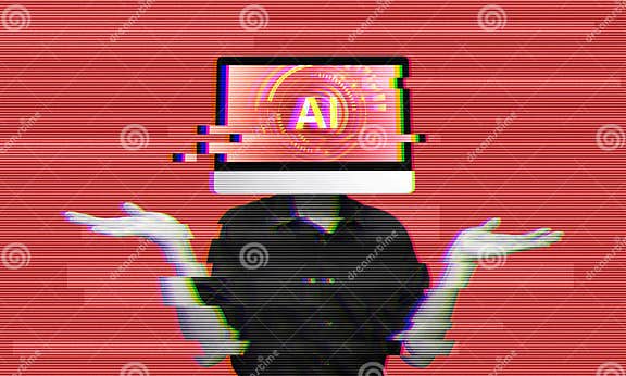 Glitching Corrupted AI System, Error Message on Red Alert Background ...