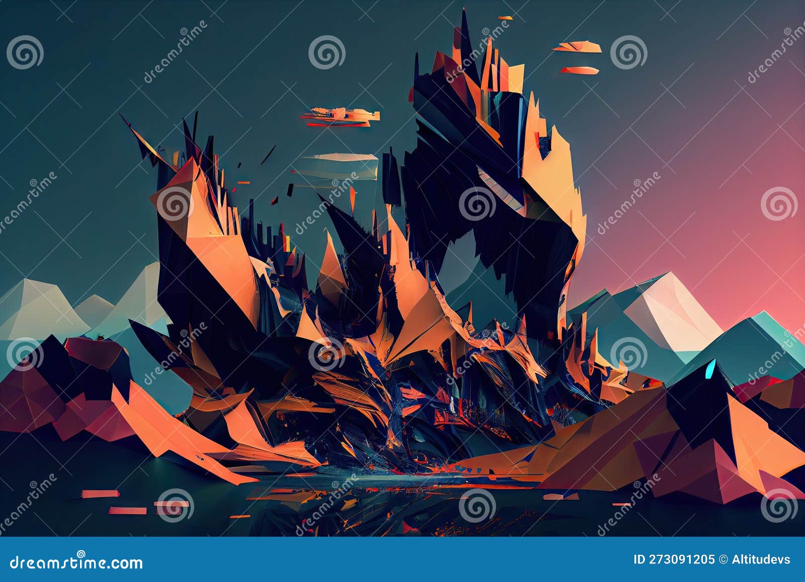 A Glitchy, Abstract Digital Landscape, with Sharp Angles and Distorted ...