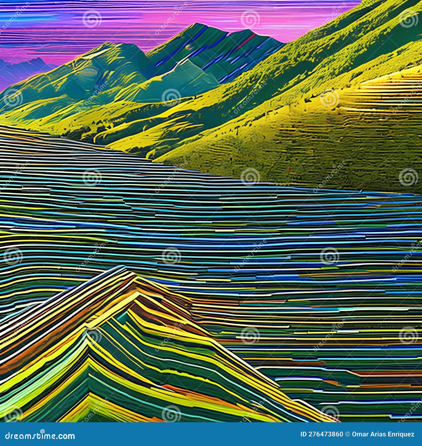 A Glitchy Abstract Landscape of Mountains and Valleys, with Pixels and ...