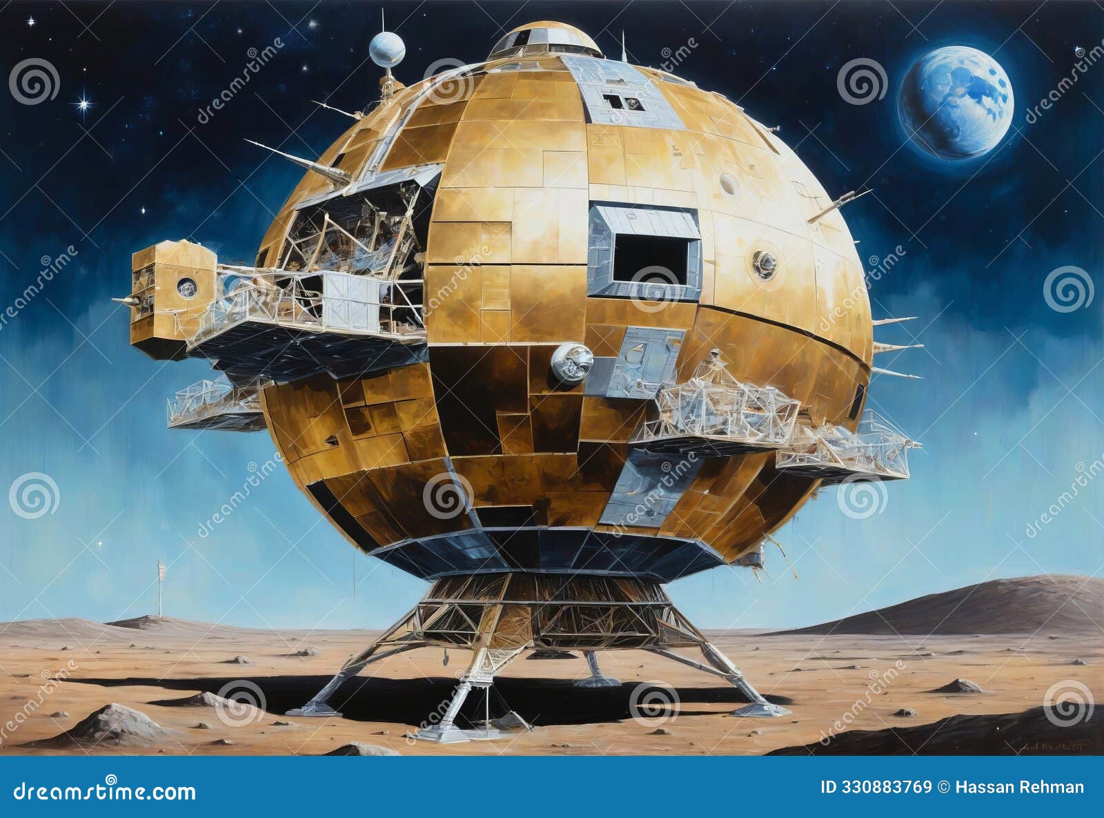 A Glitchy Lunar Moon Module, Its Metal Hull Corroded and Sparking Stock ...