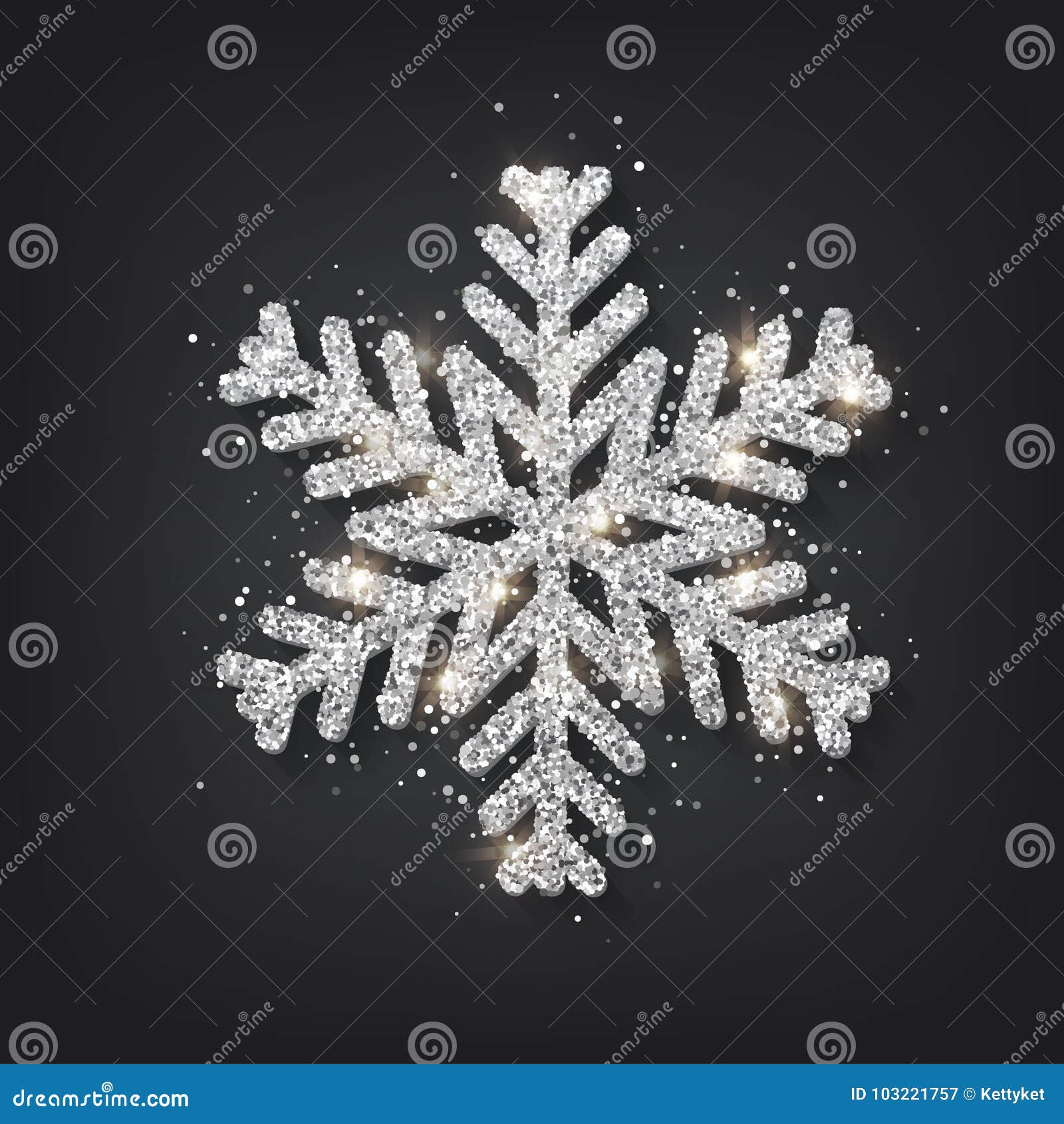 Glitter Covered Silver Snowflake with on Transparent Background. Stock ...
