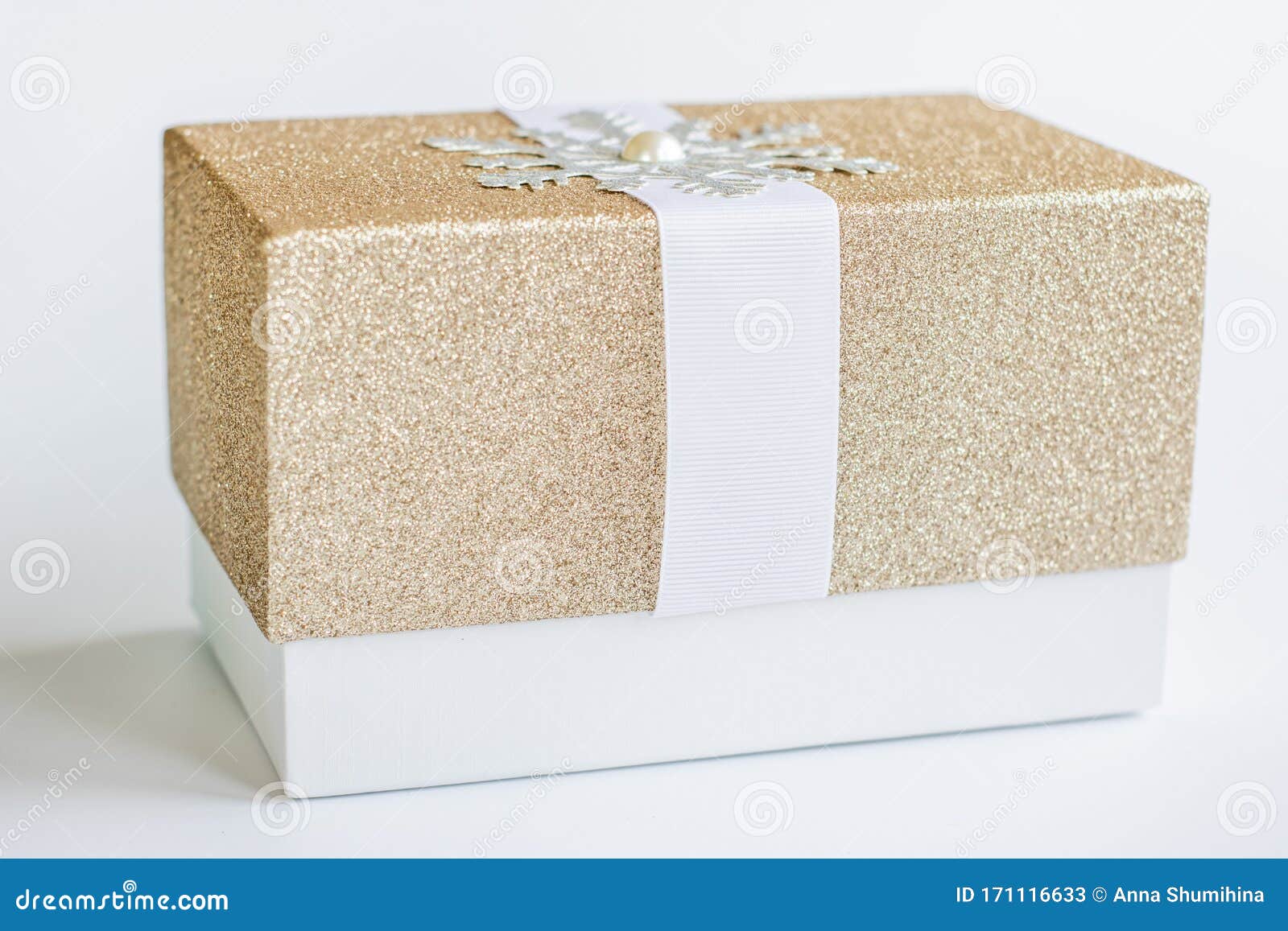 Glitter Gift Box Golden Color on White Background Stock Image - Image ...