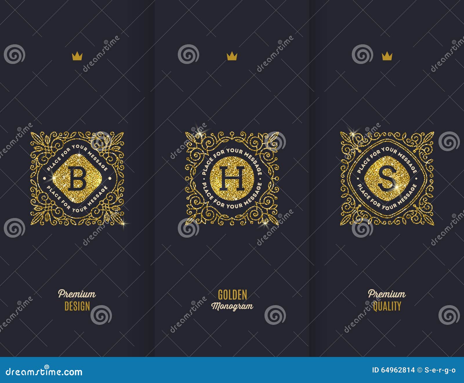 Glitter gold monograms stock vector. Illustration of frame - 64962814