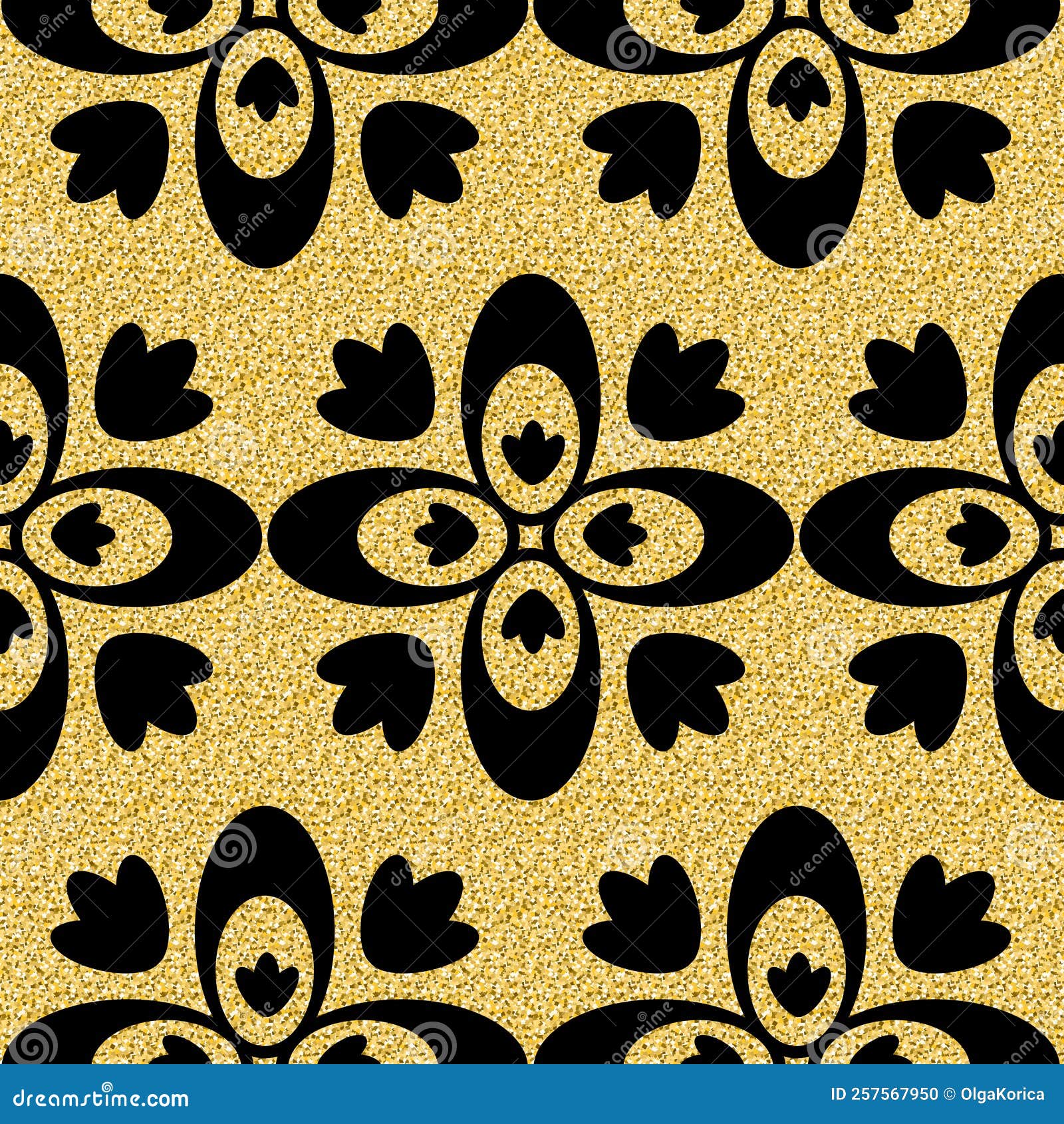 Glitter Gold Seamless Arabesque Pattern, Shimmer Shining Arabic Black ...