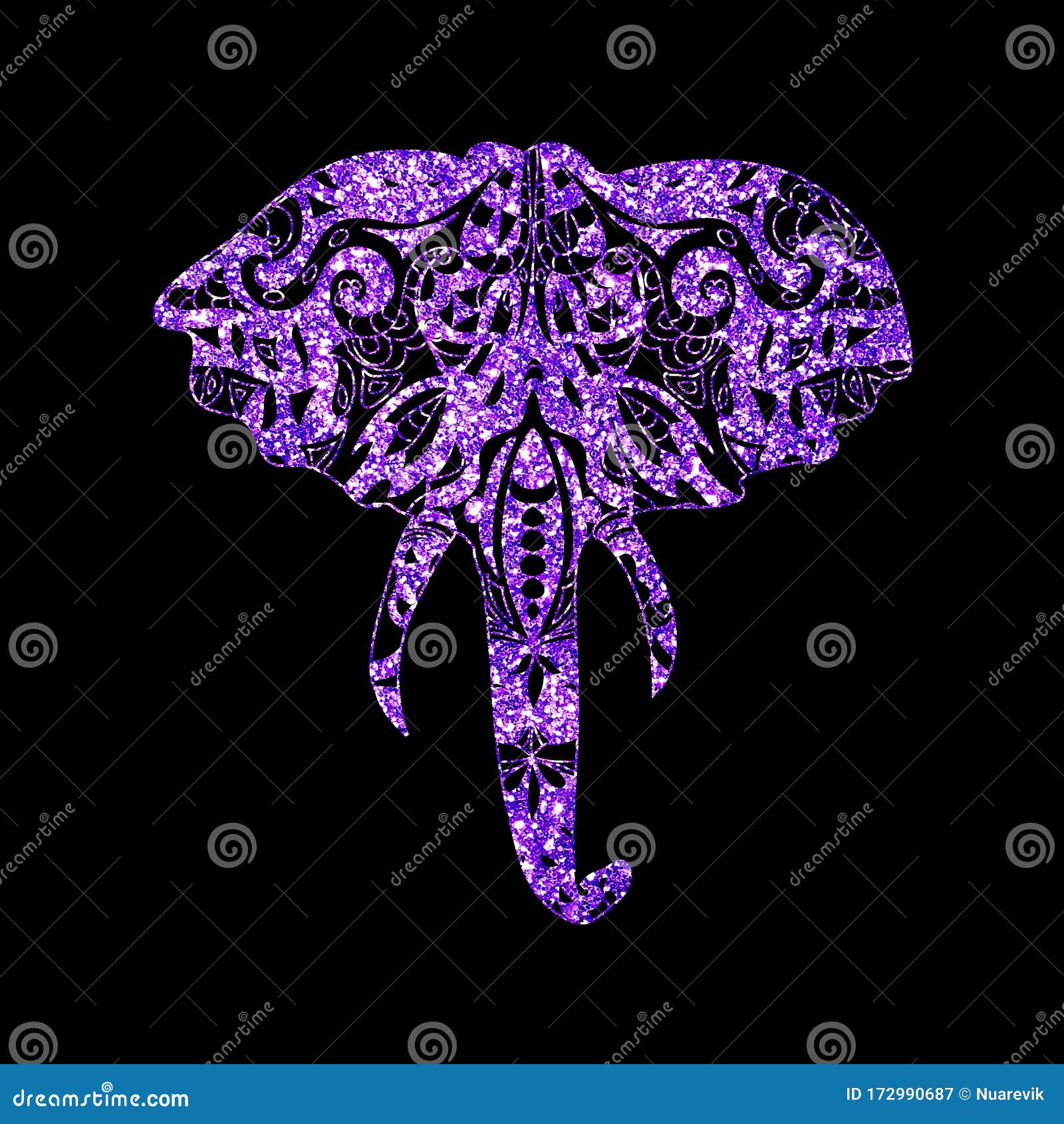 Glitter Hand Drawn Artistic Elephant Mandala Sparkling Object Isolated ...