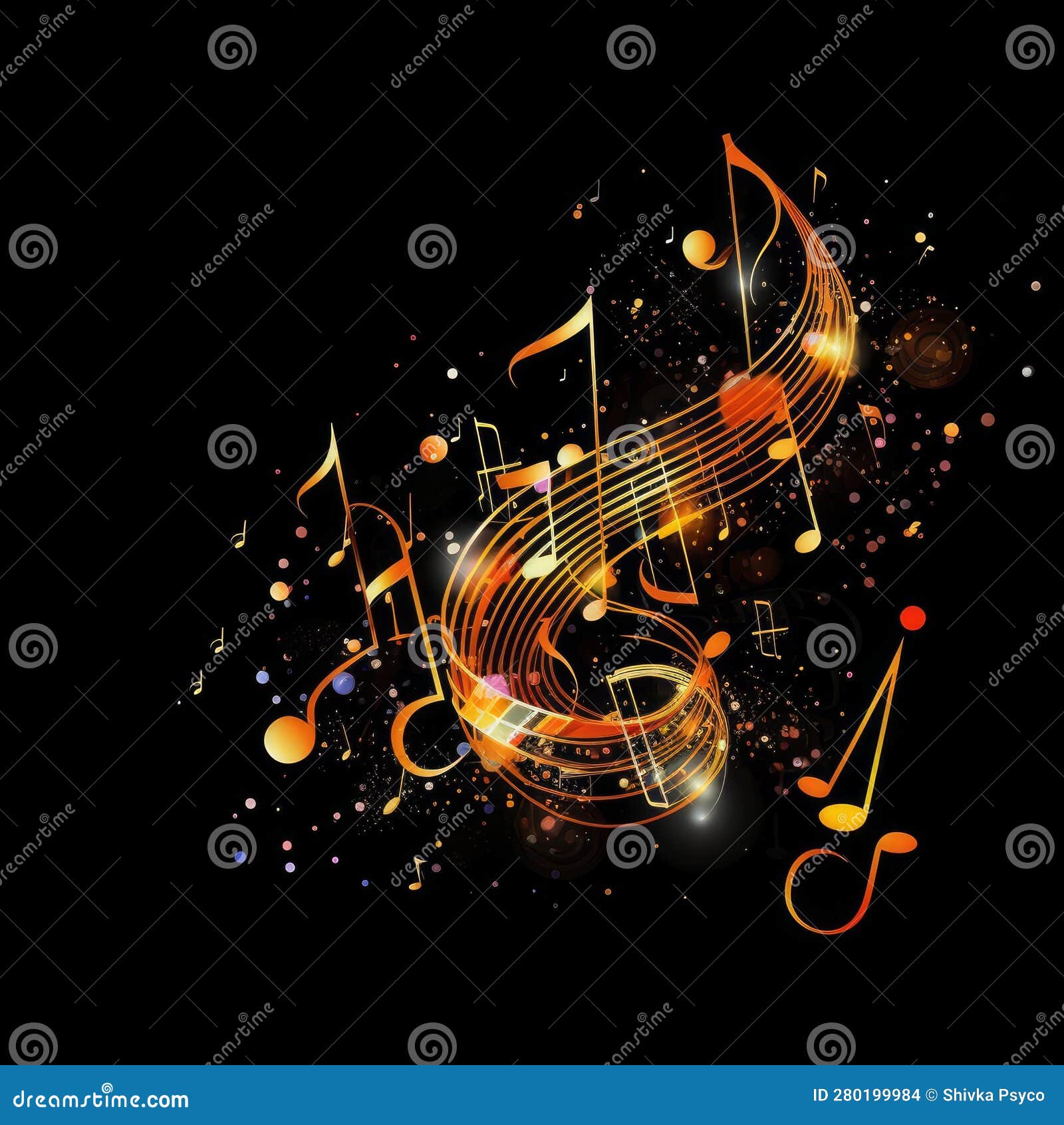 Glitter Music on Black Background Generative AI Stock Illustration ...