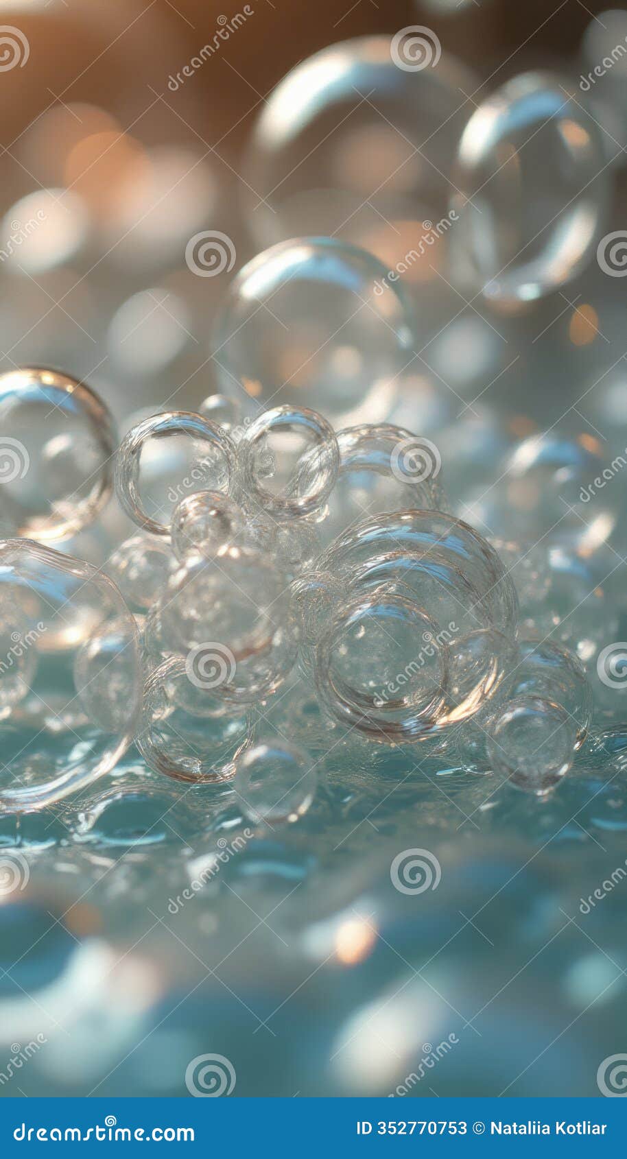 Glittering Bubbles Floating in a Serene Blue Background Stock Image ...