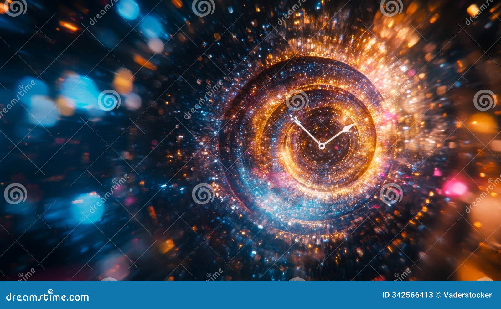 A Glittering Clock Face with Time and Space Concentric Circles Stock ...