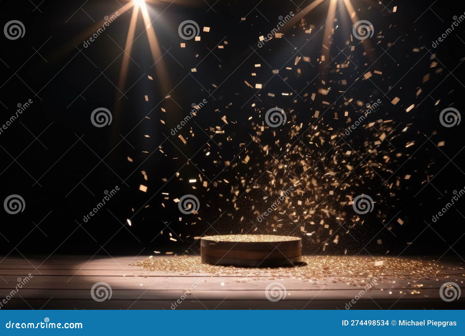 Glittering Confetti Falling Down on a Stage with Lightbeams Background ...