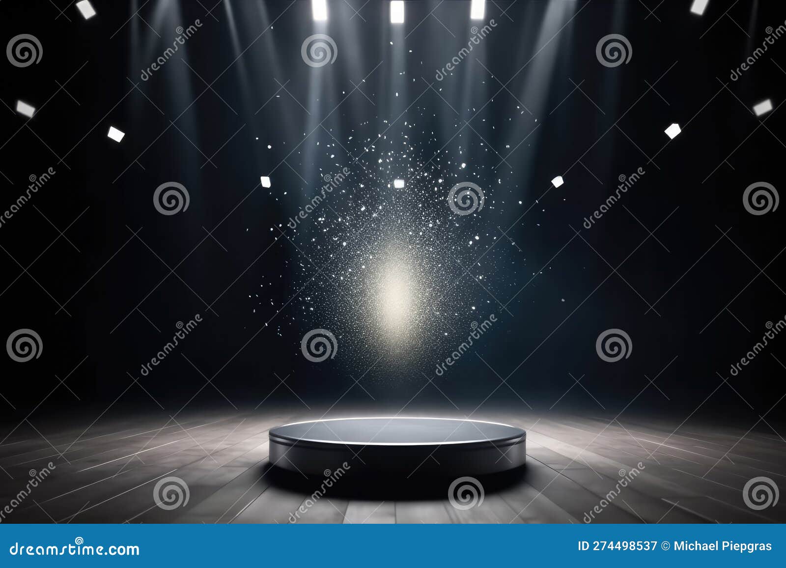 Glittering Confetti Falling Down on a Stage with Lightbeams Background ...