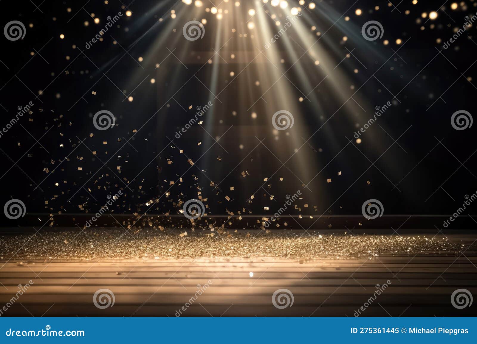 Glittering Confetti Falling Down on a Stage with Lightbeams Background ...