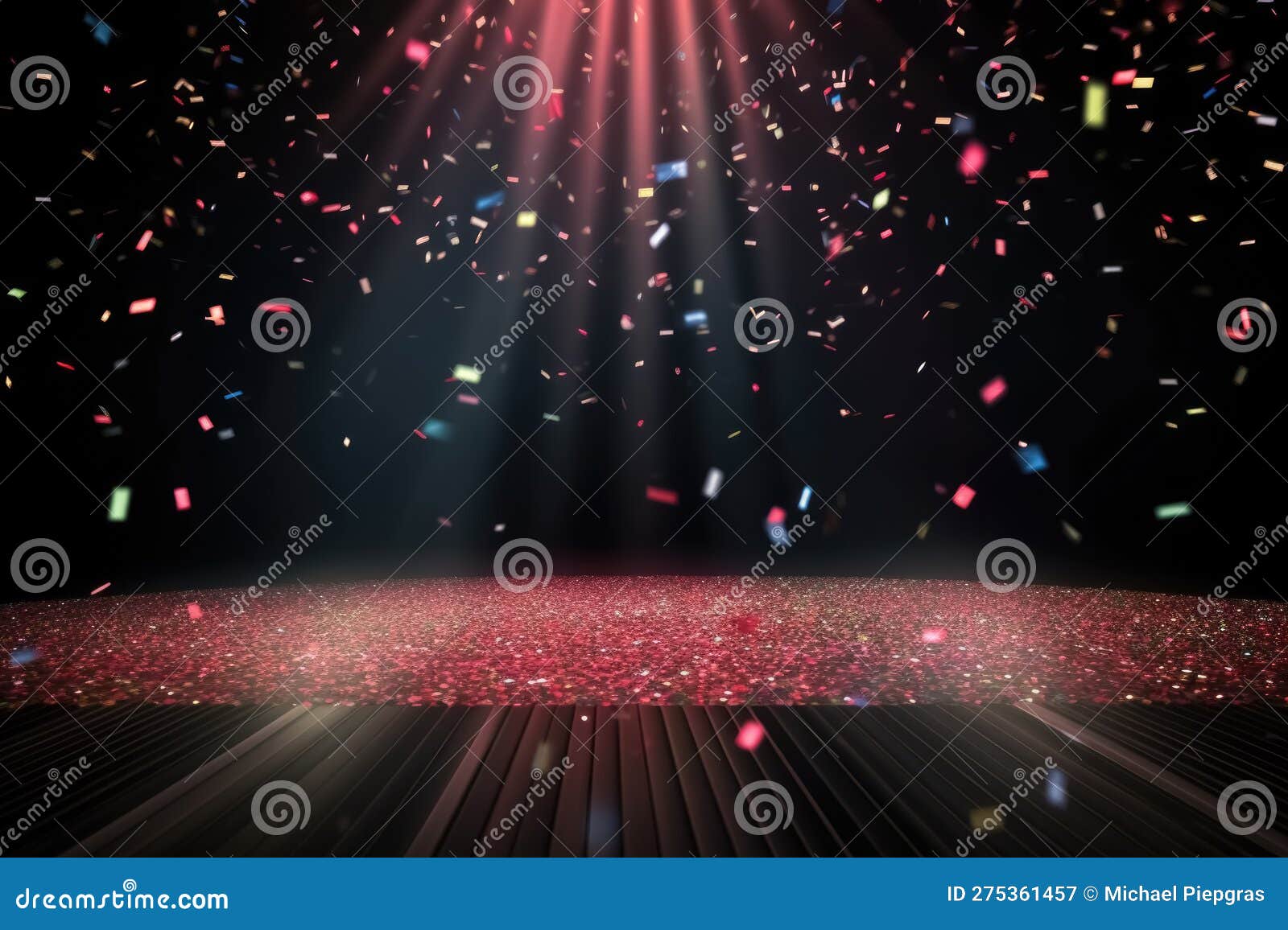 Glittering Confetti Falling Down on a Stage with Lightbeams Background ...
