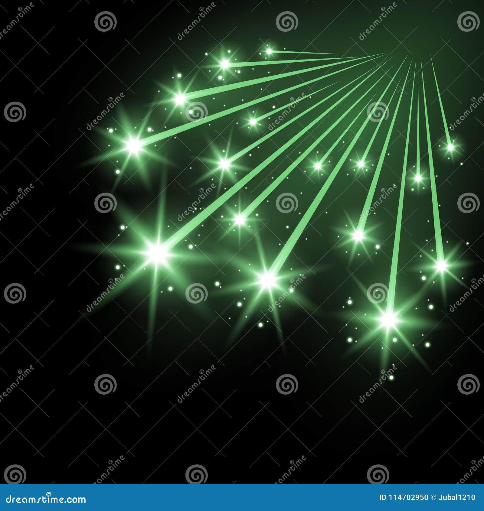 Glittering Falling Stars with Stardust, Green Color Stock Vector ...