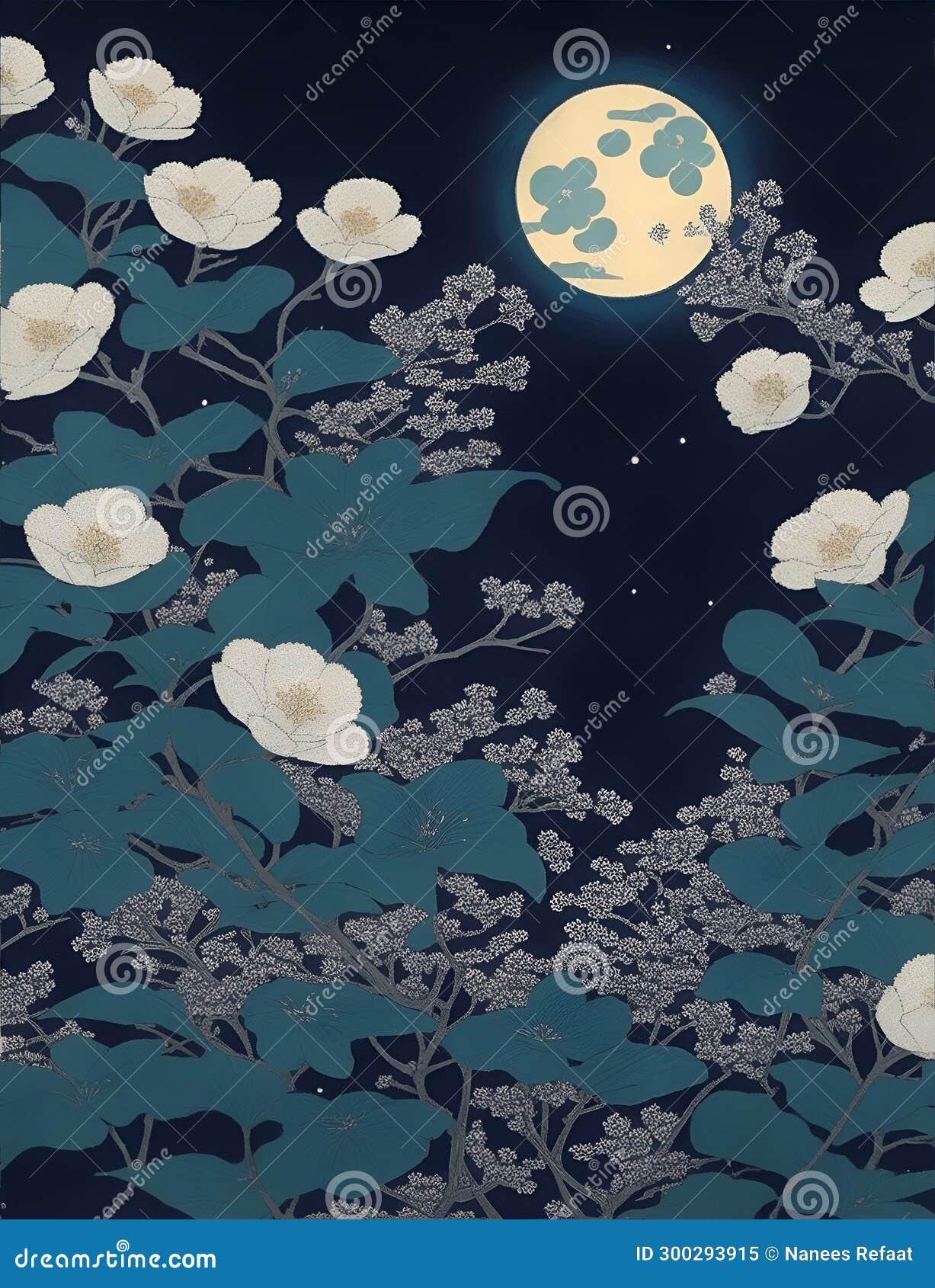 Glittering Flowers Under the Moonlight Stock Illustration ...