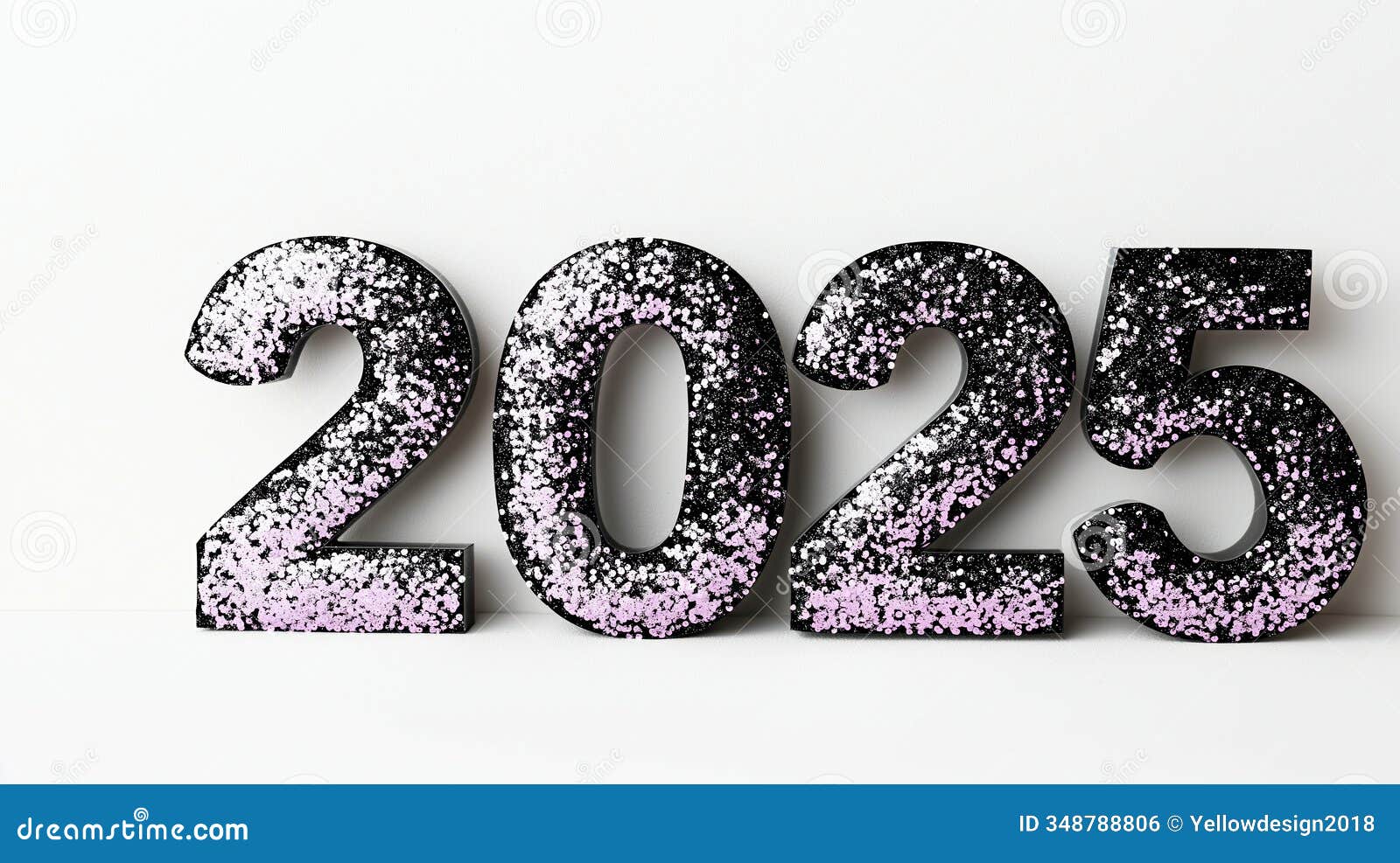 Glittering 2025 Numbers with Pink and Black Sparkle on White Background ...