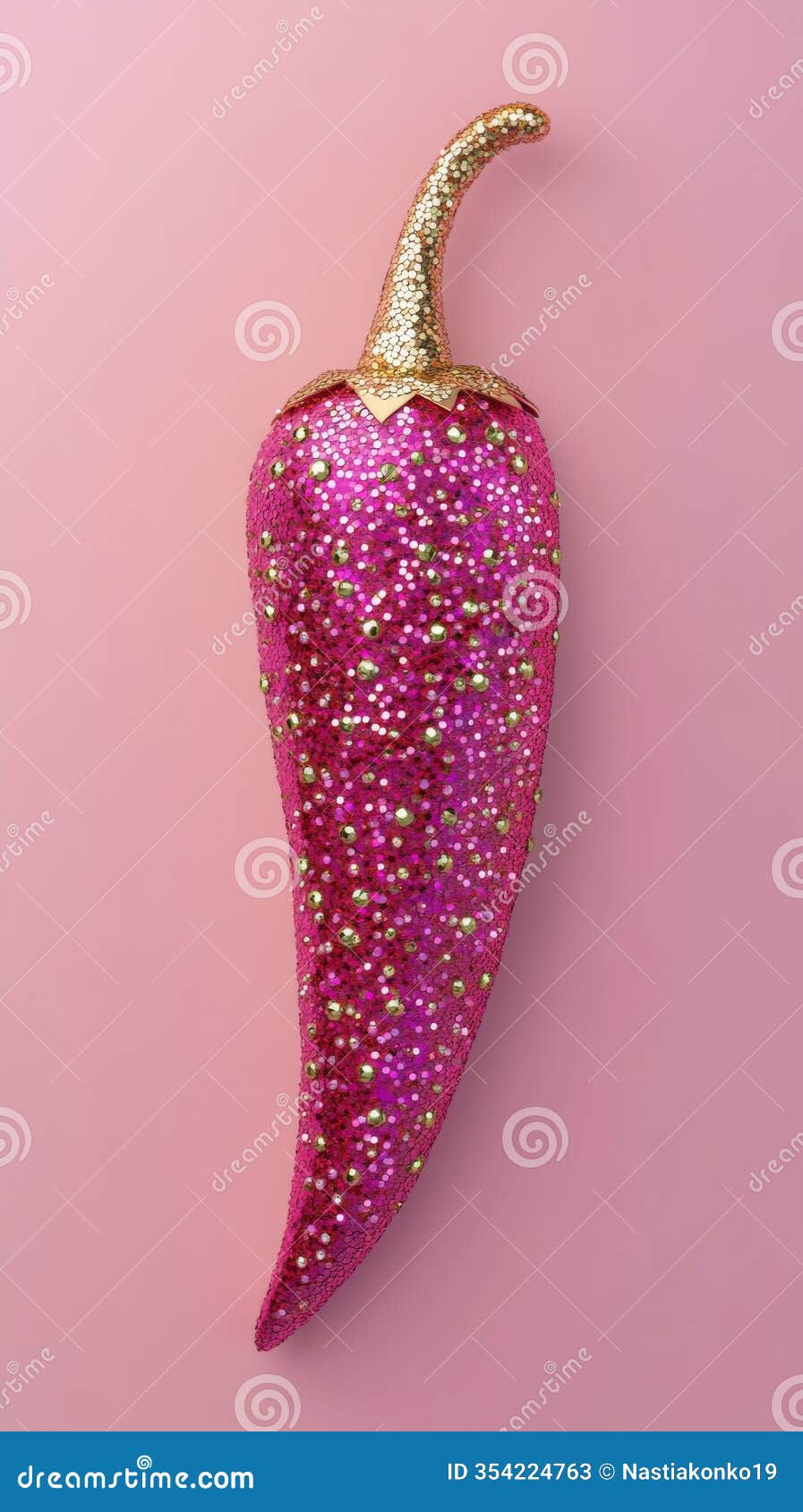 Glittering Pink Chili Pepper with Sequins on Pink Background, Pop Art ...
