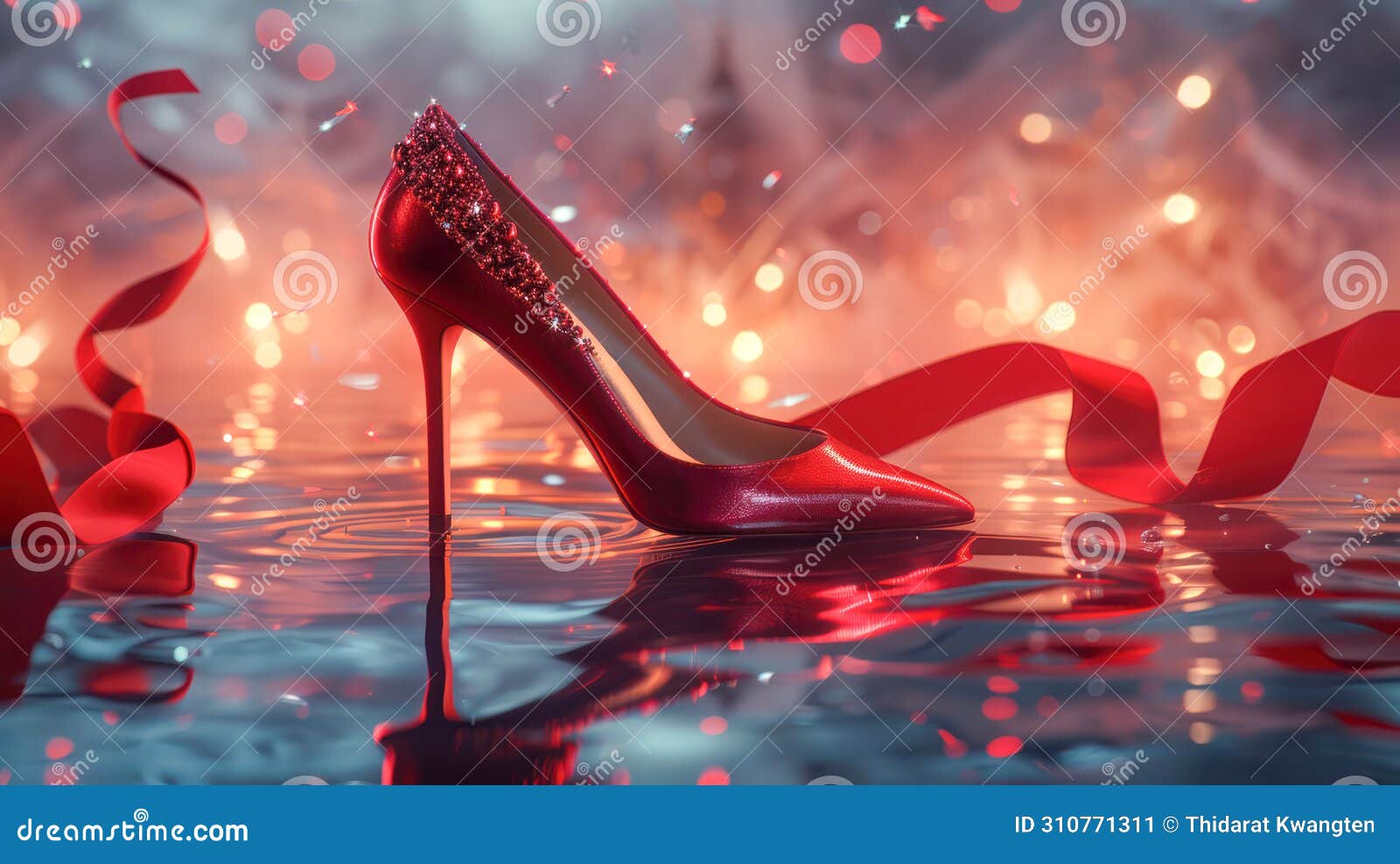 Glittering Ruby Red High Heel Shoes with Bokeh Background, Horizontal ...