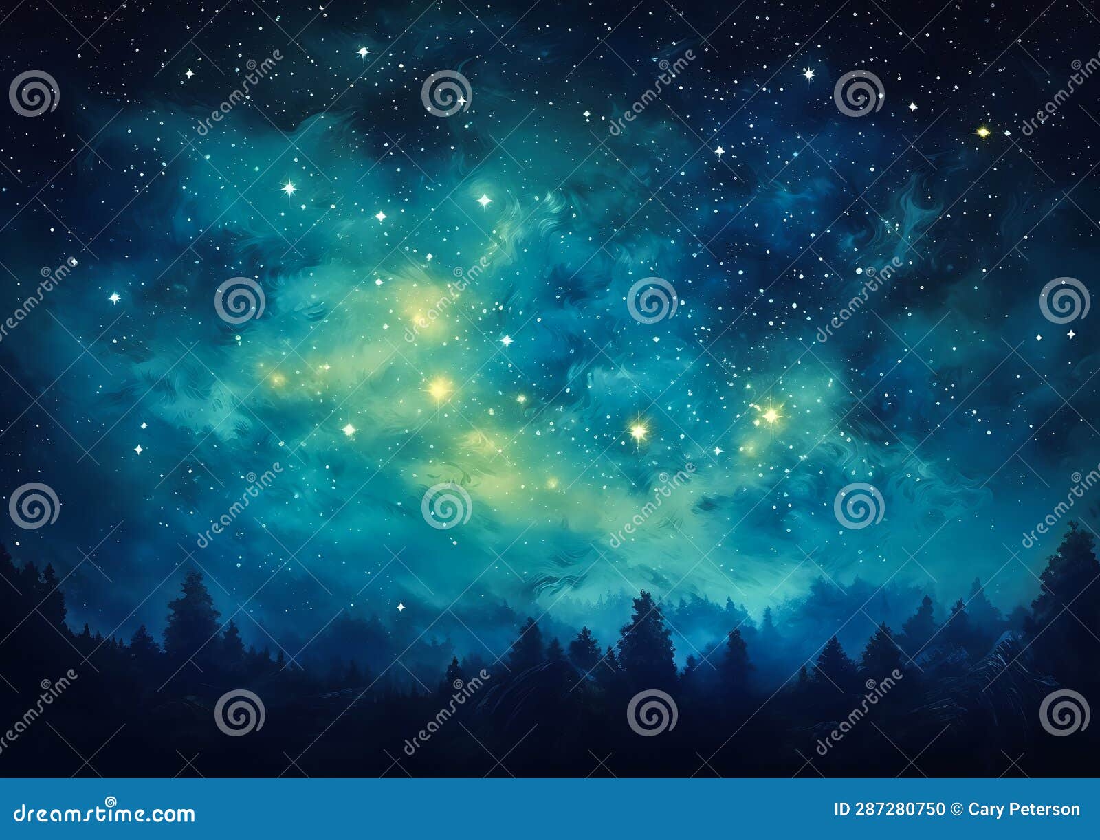 The Glittering Sky: a Forest of Stars Stock Illustration - Illustration ...