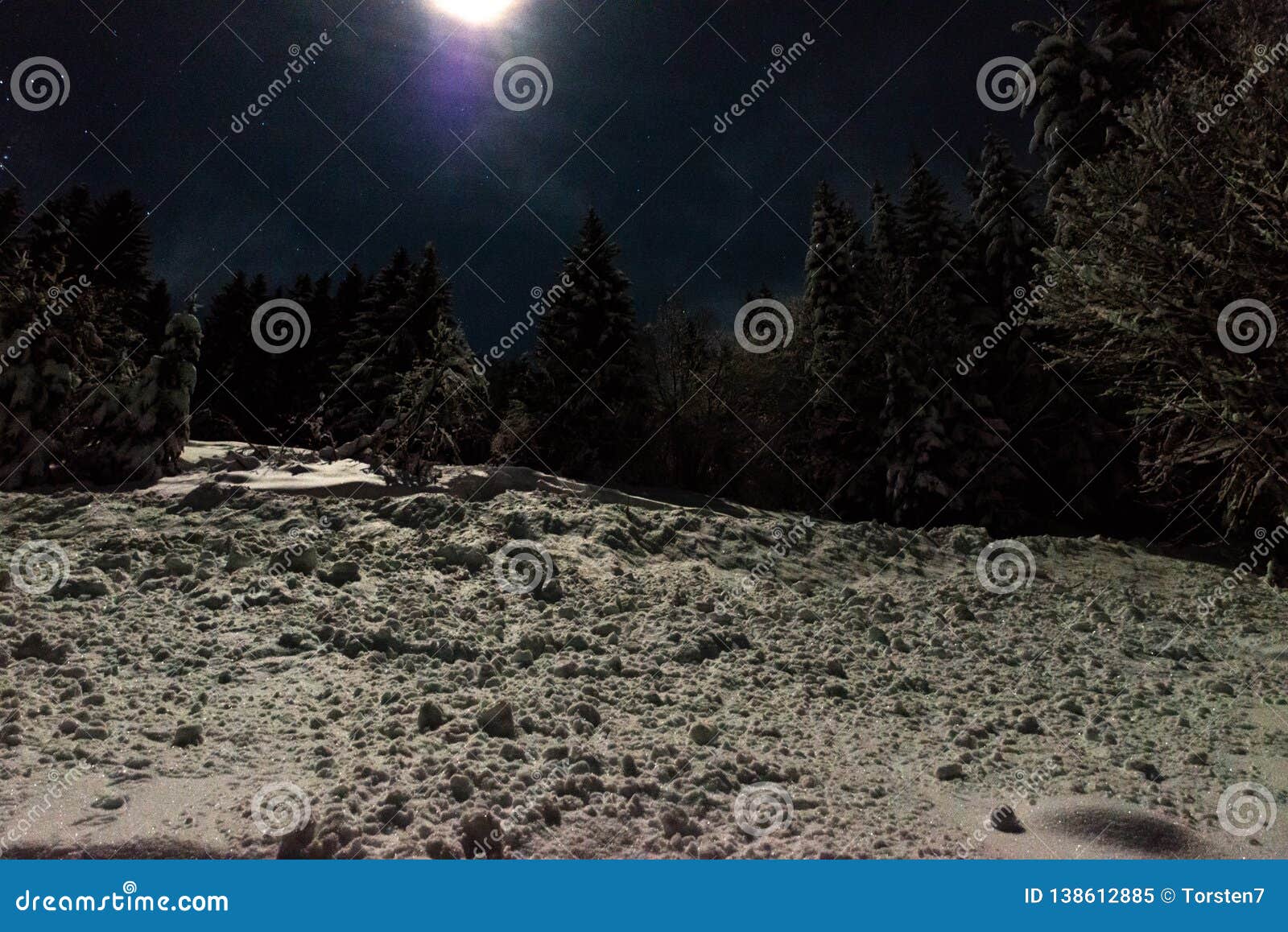 Glittering Snow in the Moonlight Stock Image - Image of freezing ...