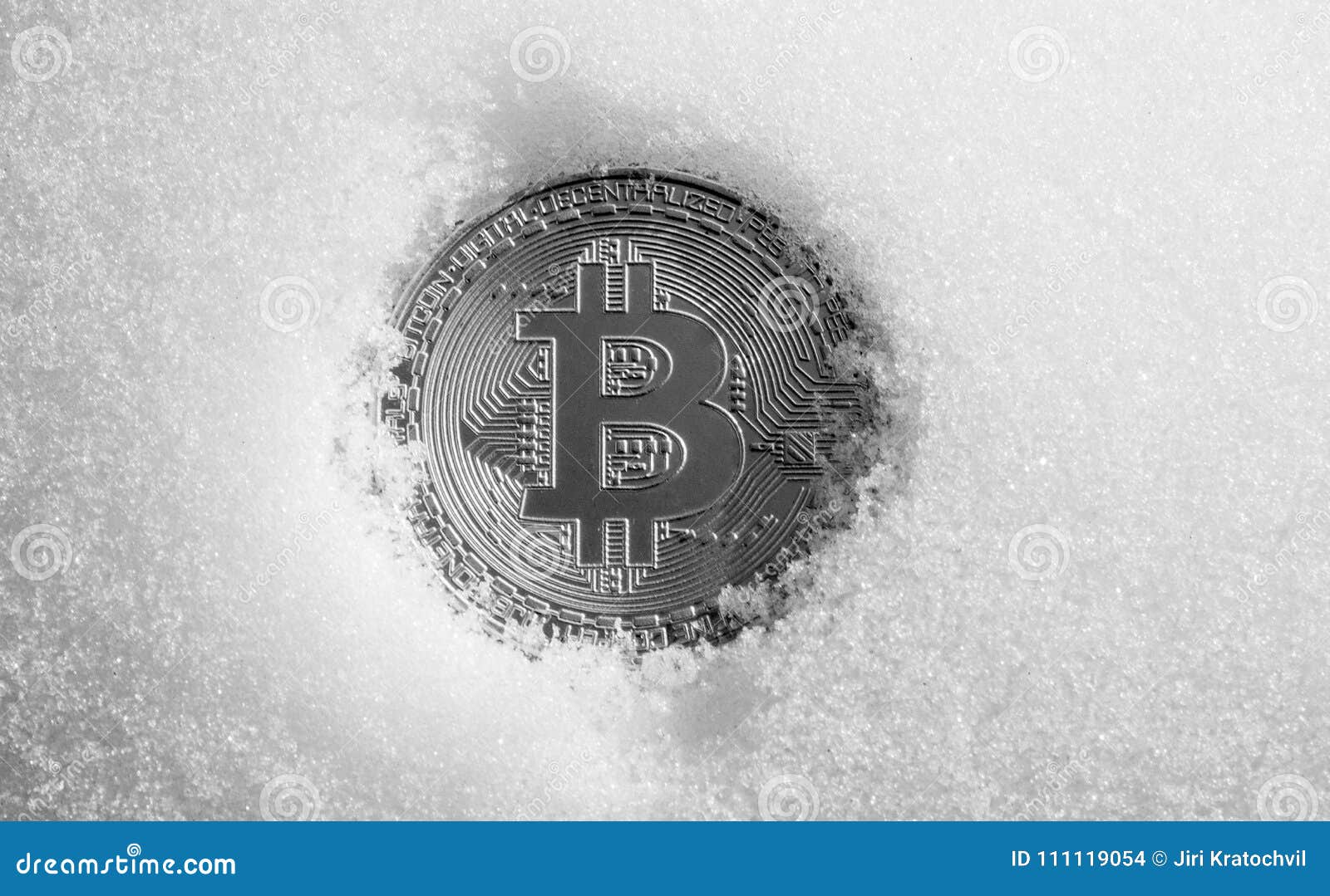 Crypto Currency Silver Bitcoin on Glittering Snow Stock Photo - Image ...