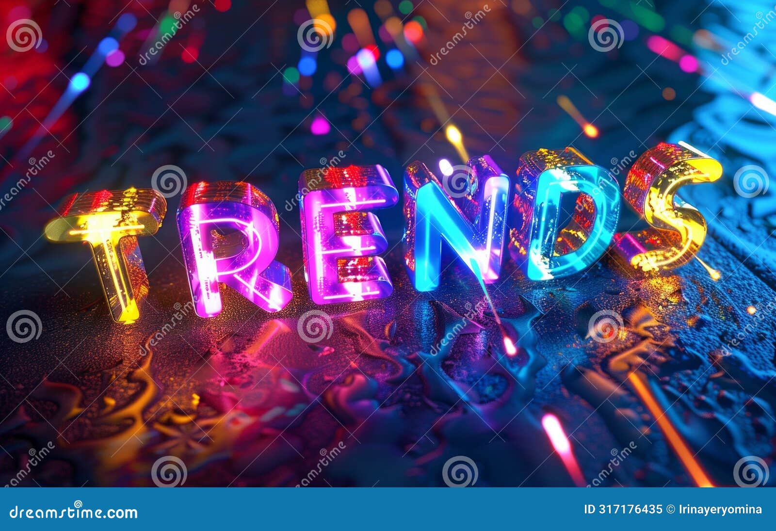 Glittering TRENDS Text with Dynamic Light Rays Stock Image - Image of ...