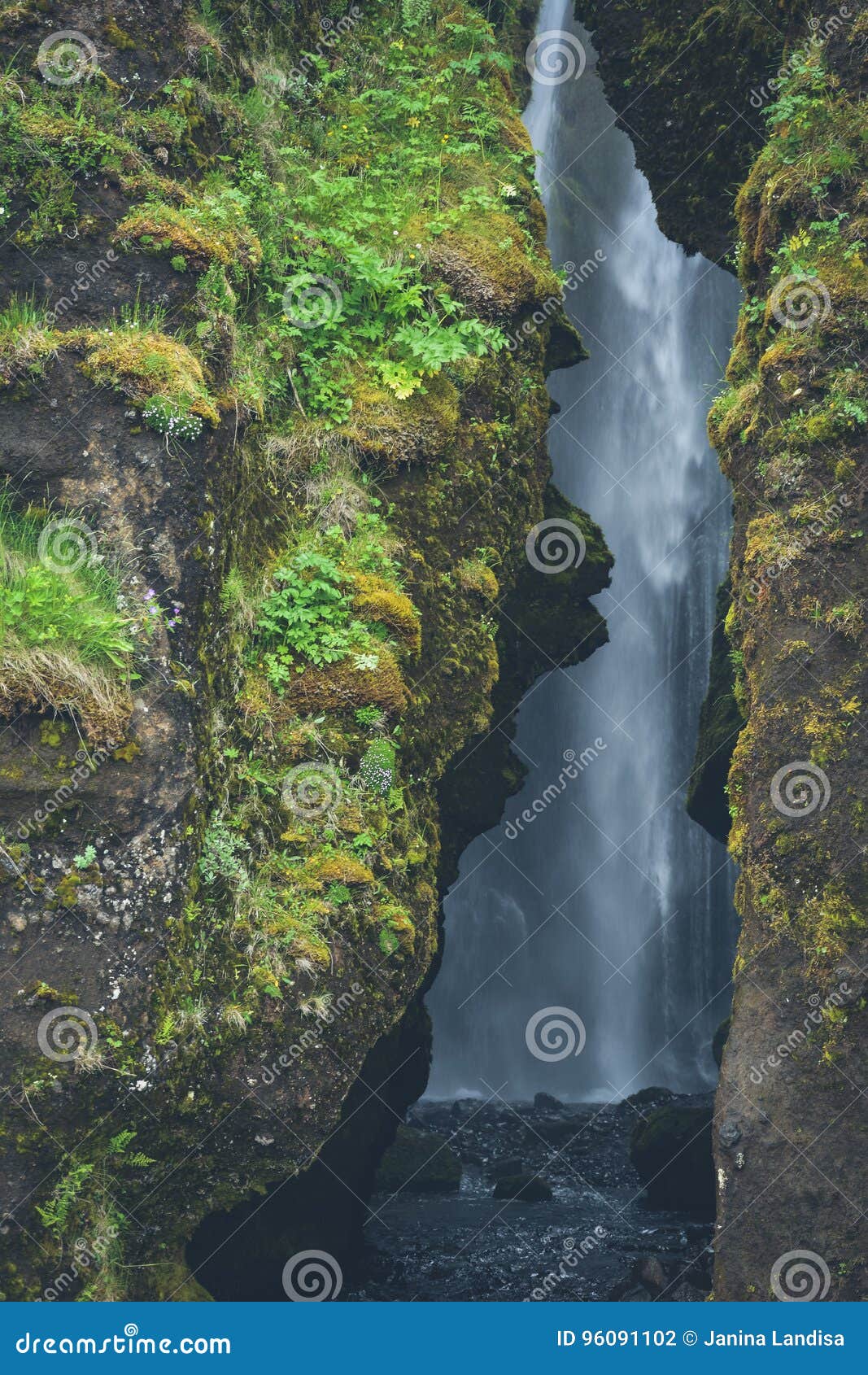 Gljufrabui Waterfall Iceland Hidden in Cave in Summer. Stock Photo ...