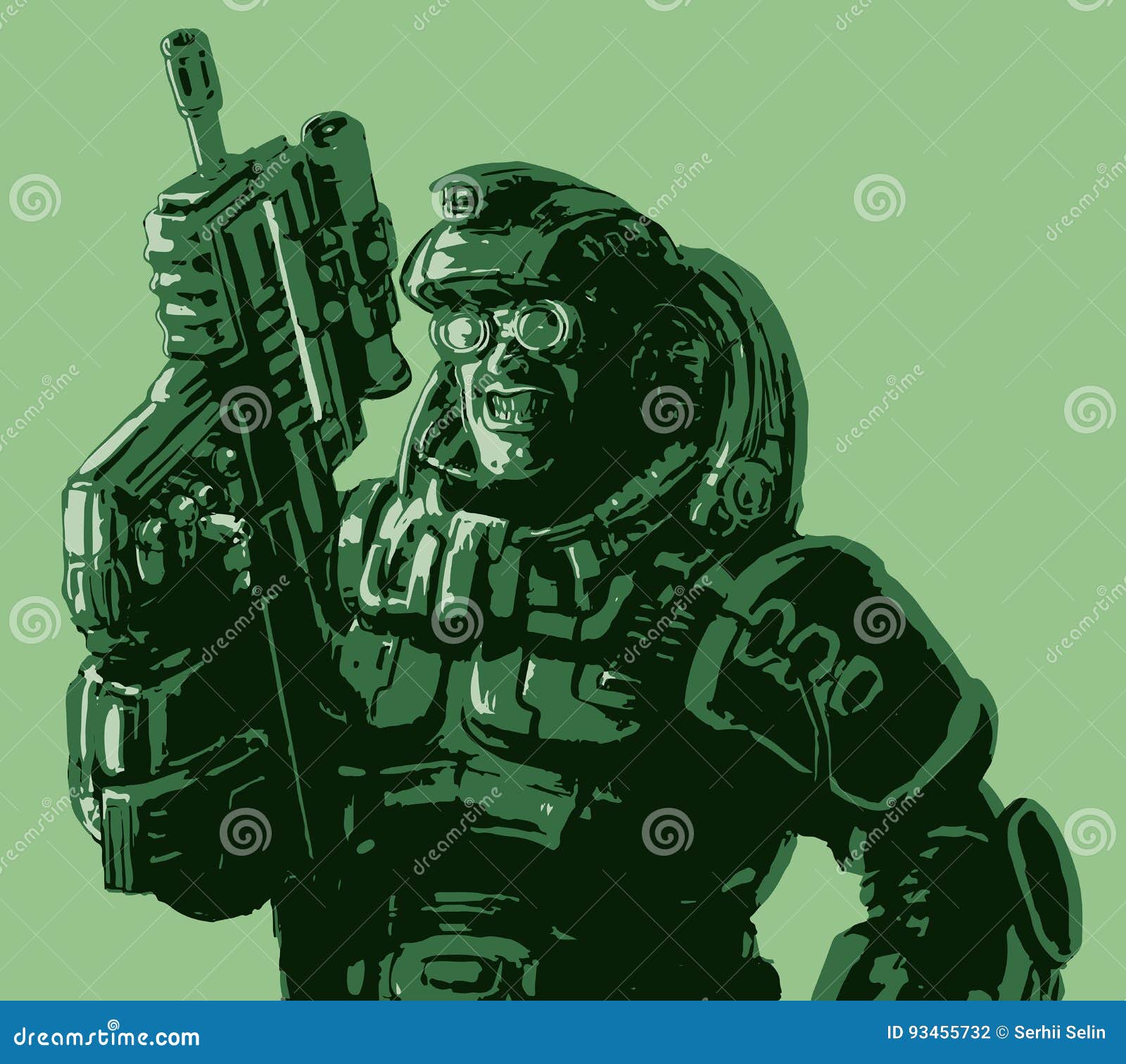 Gloatingly Smiling Soldier in Suit with a Rifle. Vector Illustration ...