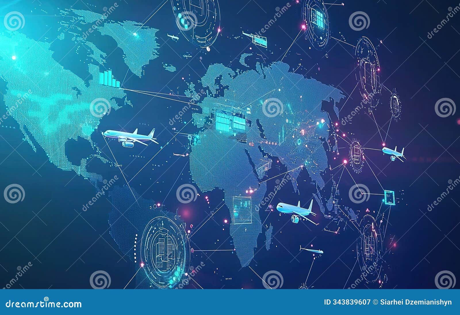 Global Air Travel Network Visualization Showcasing Aircraft Routes and ...
