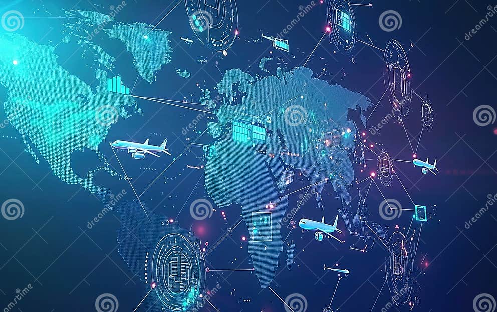 Global Air Travel Network Visualization Showcasing Aircraft Routes and ...