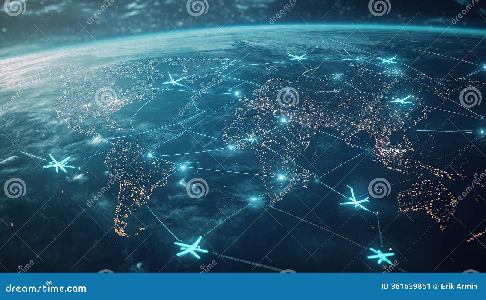 Global Air Travel Network Visualized on Earth at Night Stock Image ...