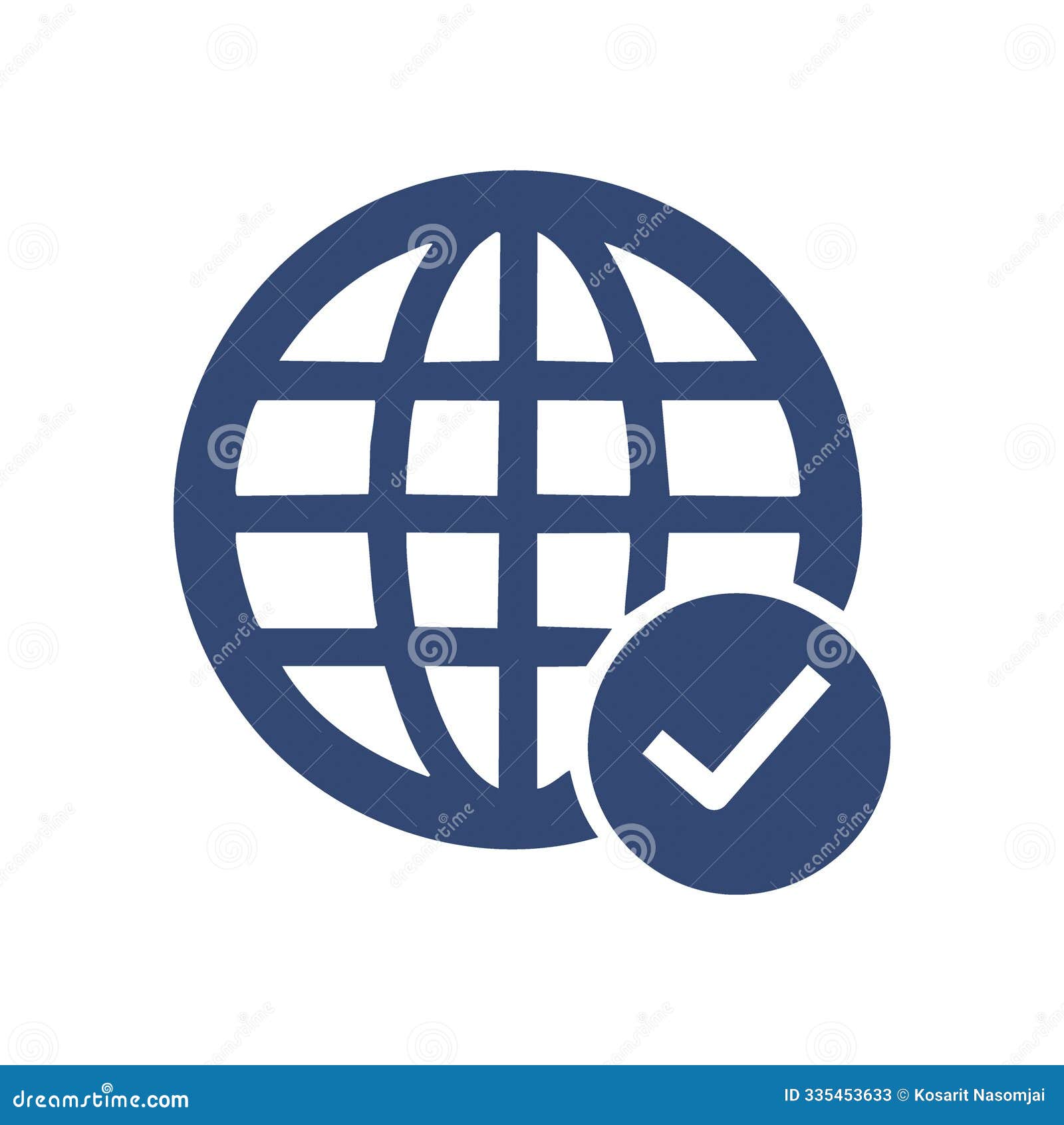 Global Approval Icon. Blue Globe Icon with Checkmark Stock Illustration ...