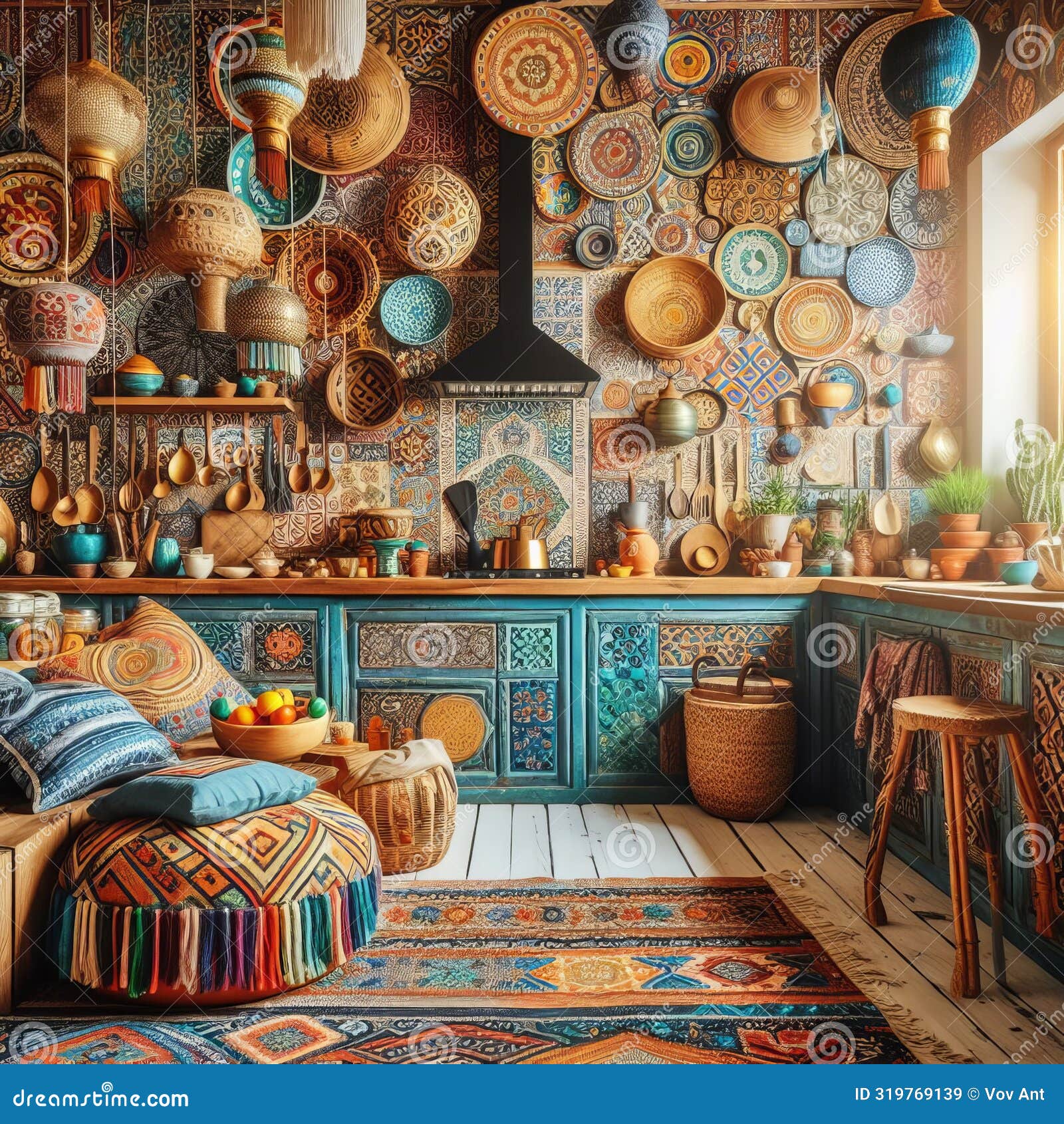 45 48. Global Boho Kitchen_ Eclectic Mix of Global Patterns, Te Stock ...