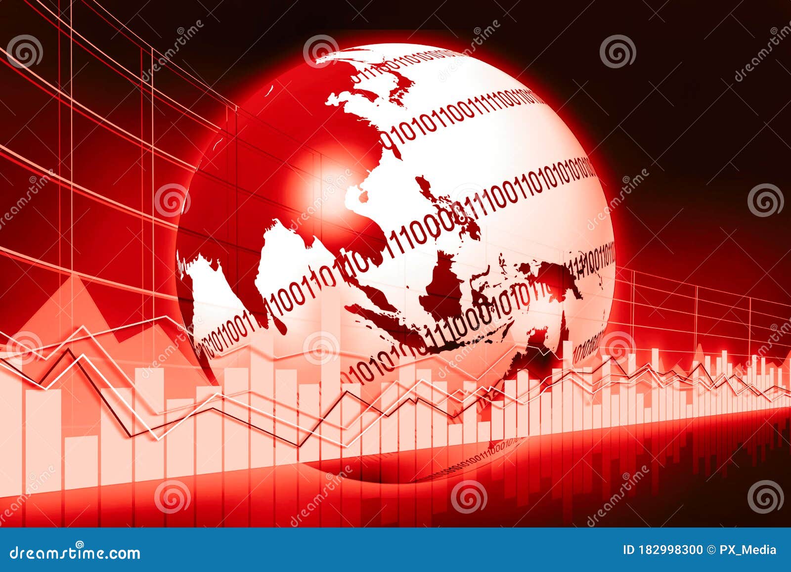 World Map, Business Chart, Binary Code - Red Graphics Royalty-Free ...